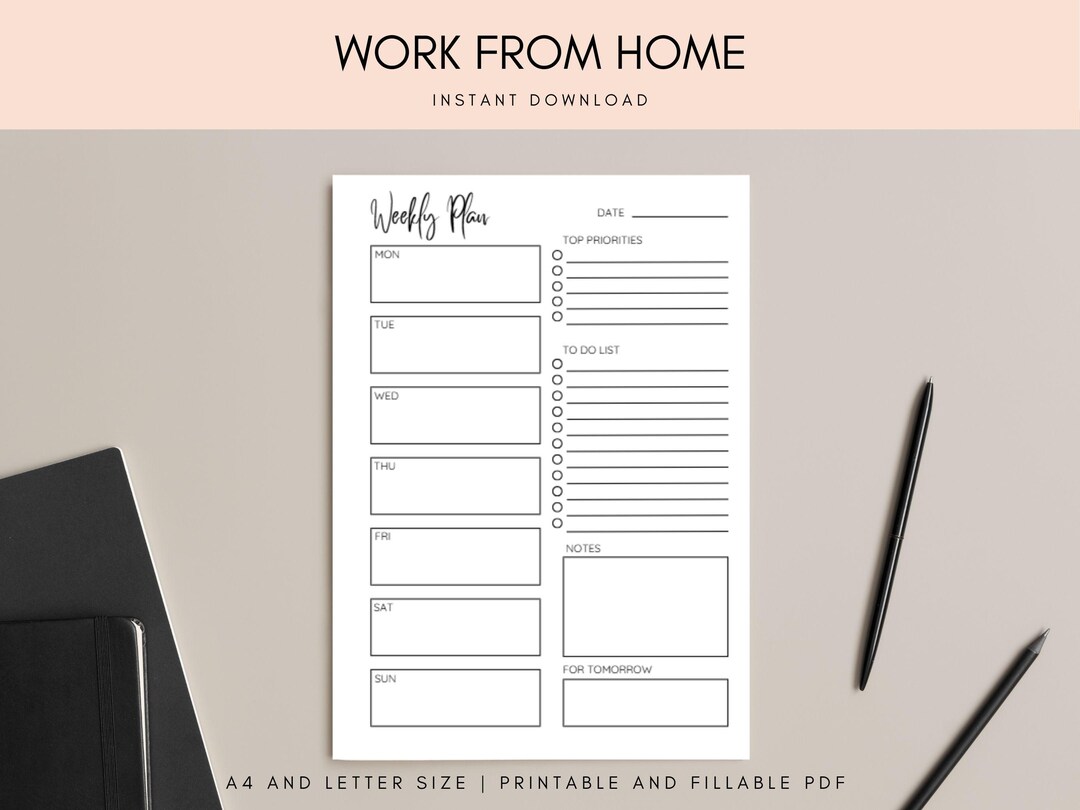 Work From Home Weekly Planner | Weekly Work to Do List | Weekly Agenda ...