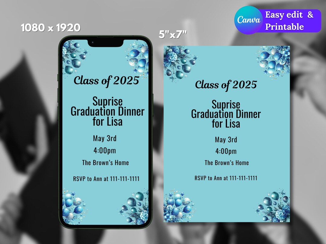 Editable Graduation Dinner Invitation Template, Printable Graduation ...