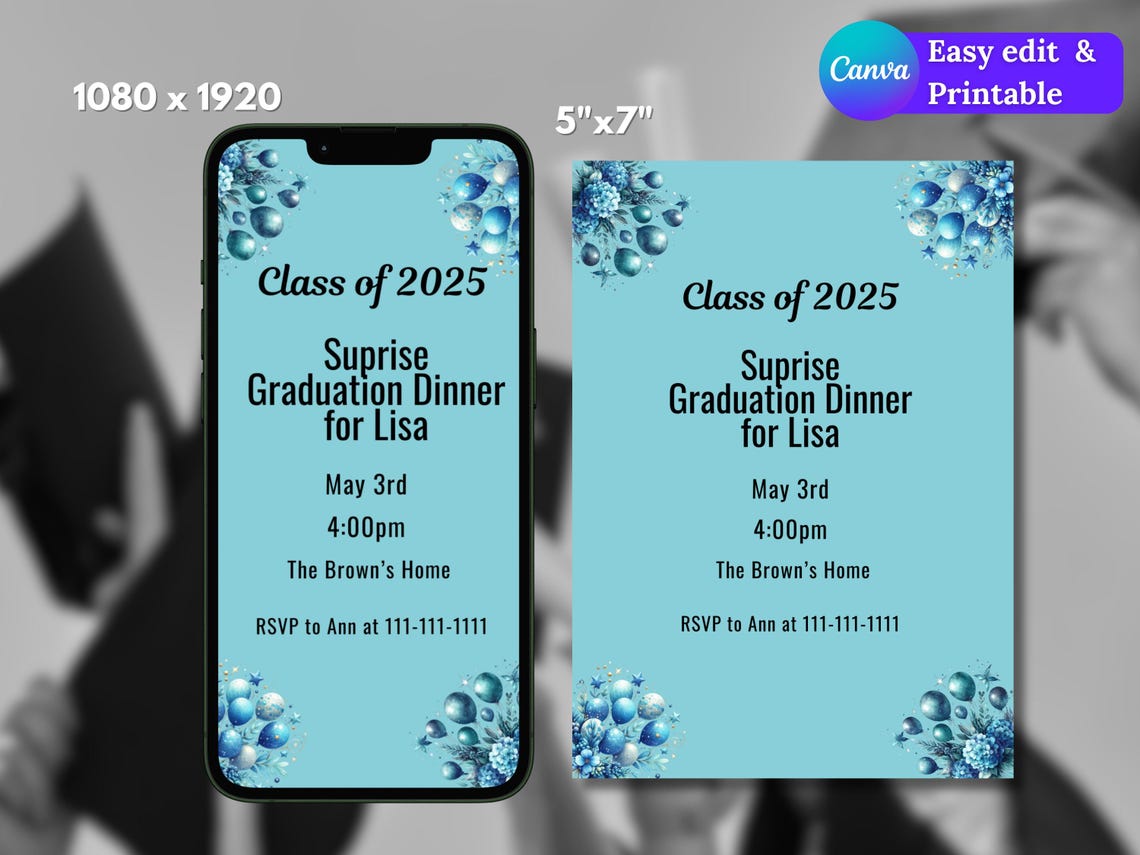 Editable Graduation Dinner Invitation Template, Printable Graduation ...