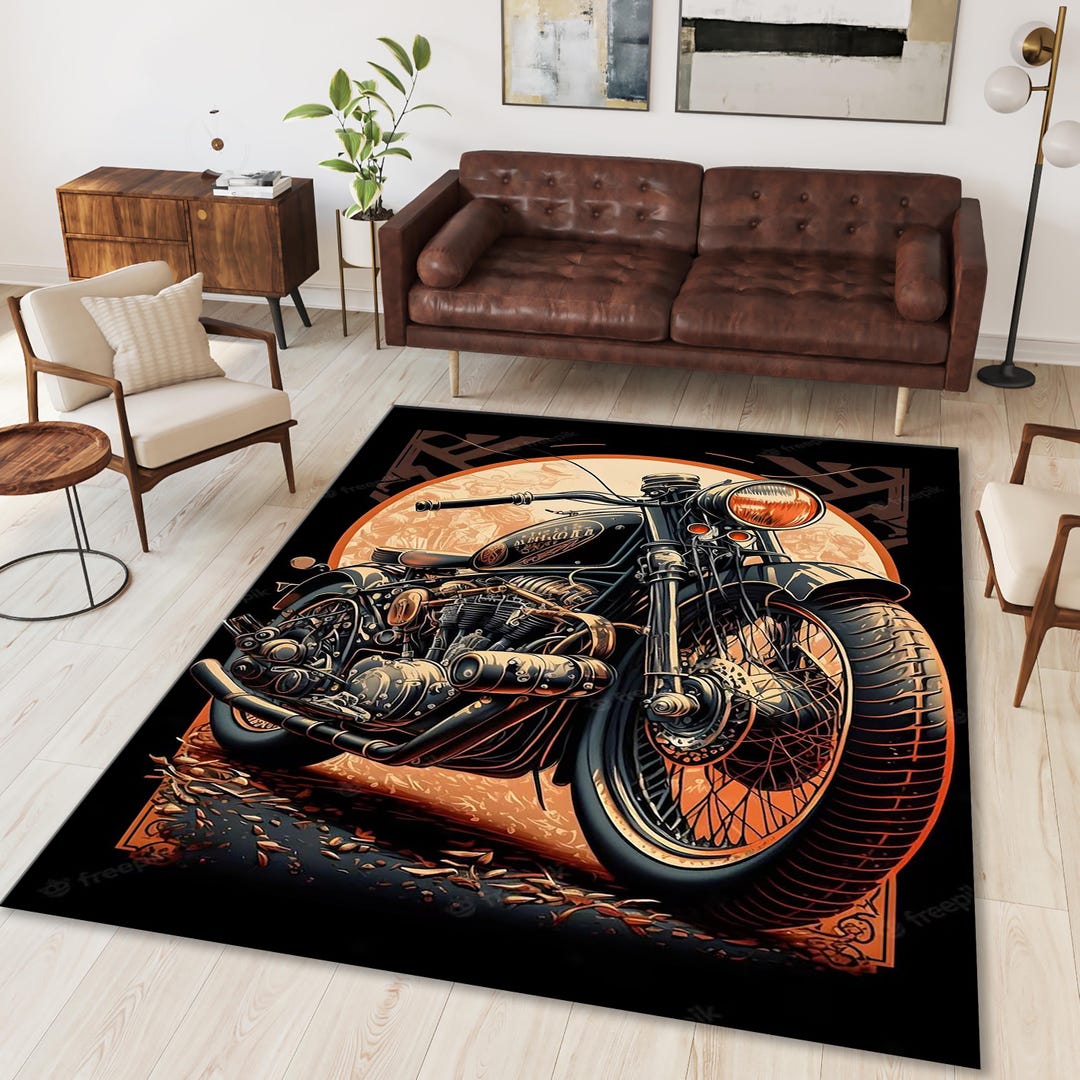 Custom Motorcycle Rug,harley Davidson Rug, Motor Bike Riders, Vintage ...