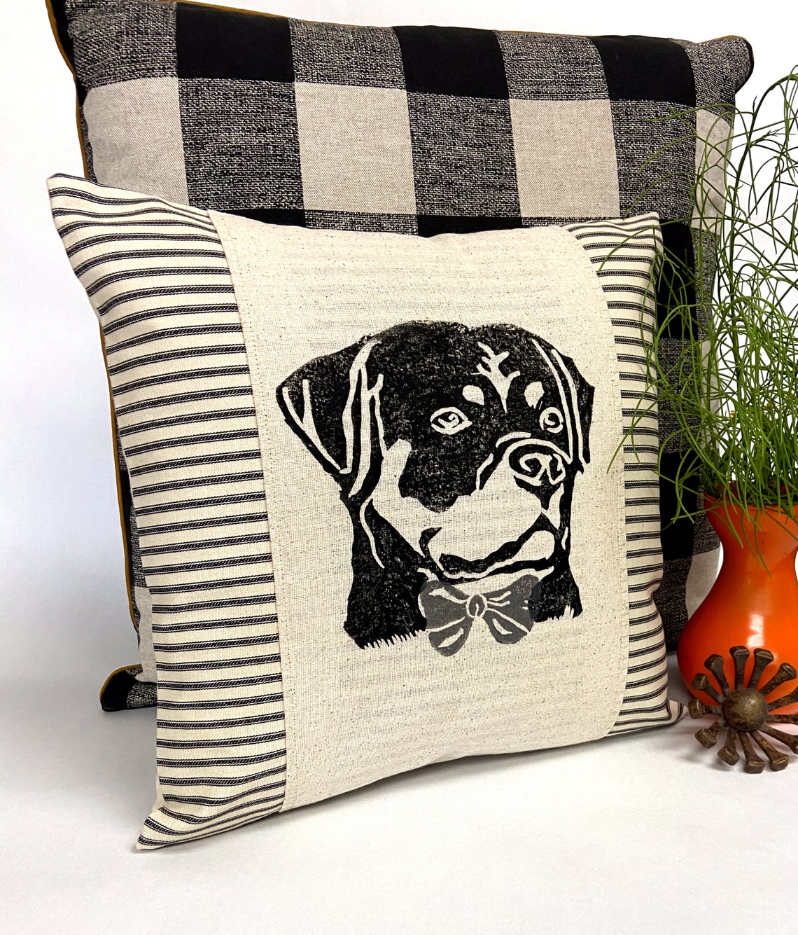 Rottweiler Block Print Decorative Pillow / Rottie Decorative - Etsy