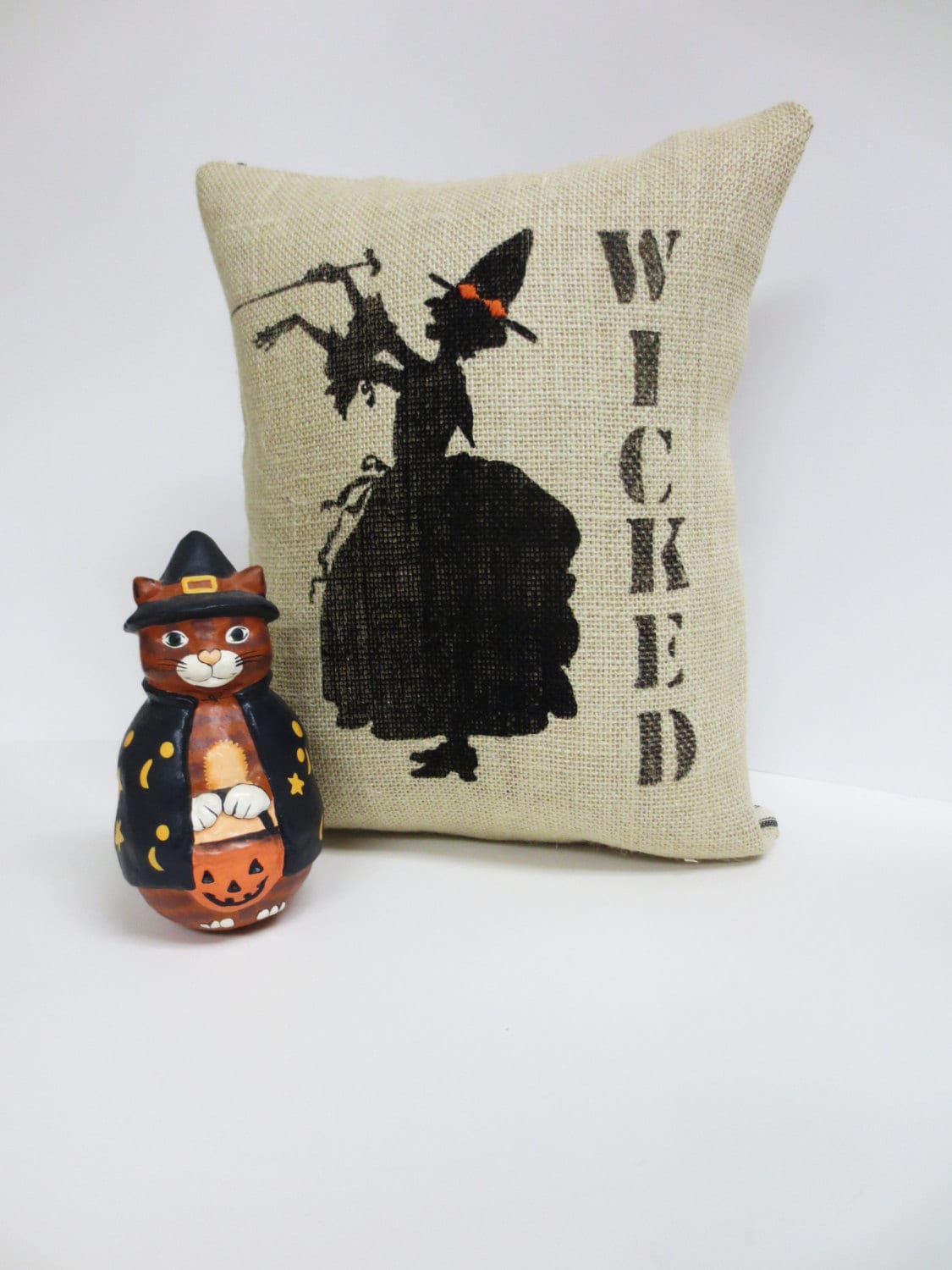 Halloween Witch Felt Silhouette Pillow Wicked Witch Burlap | Etsy