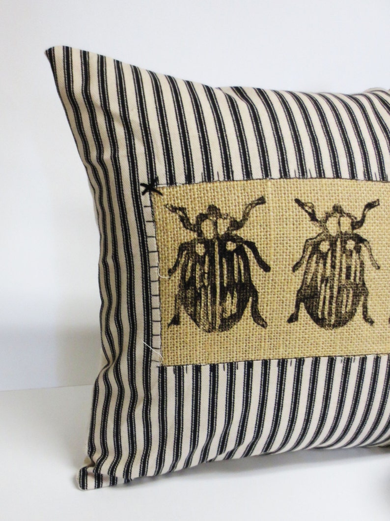 Insect Print Burlap Pillow Decorative Insect Beetle Block - Etsy