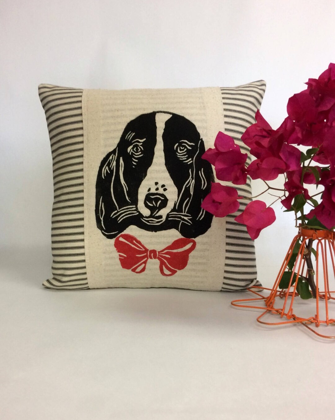 Springer Spaniel Pillow: Hand Block Print Dog Throw Pillow - Etsy