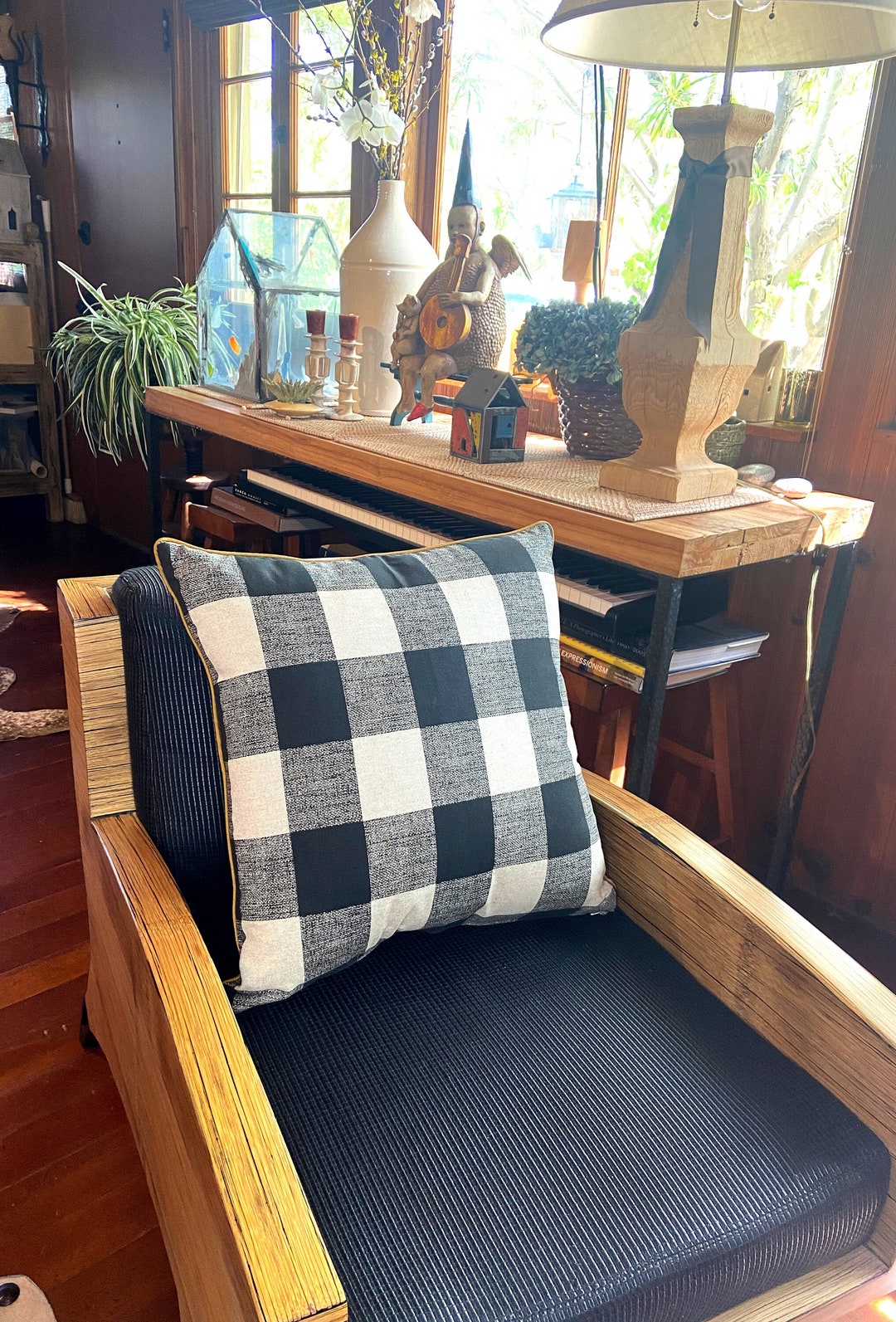 Black and Beige Buffalo Check Pillow Cushion // Sold Individually ...
