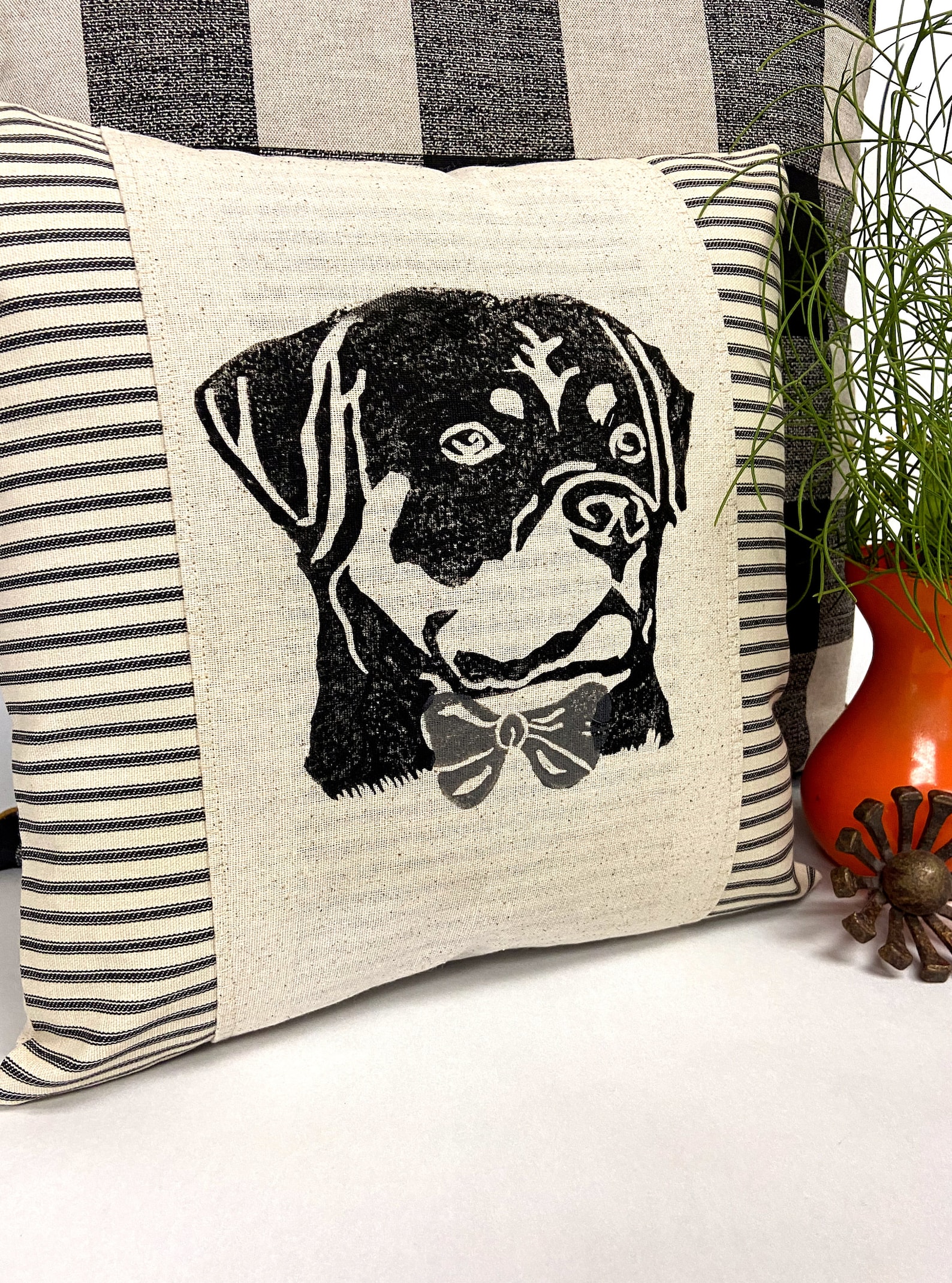 Rottweiler Block Print Decorative Pillow / Rottie Decorative - Etsy