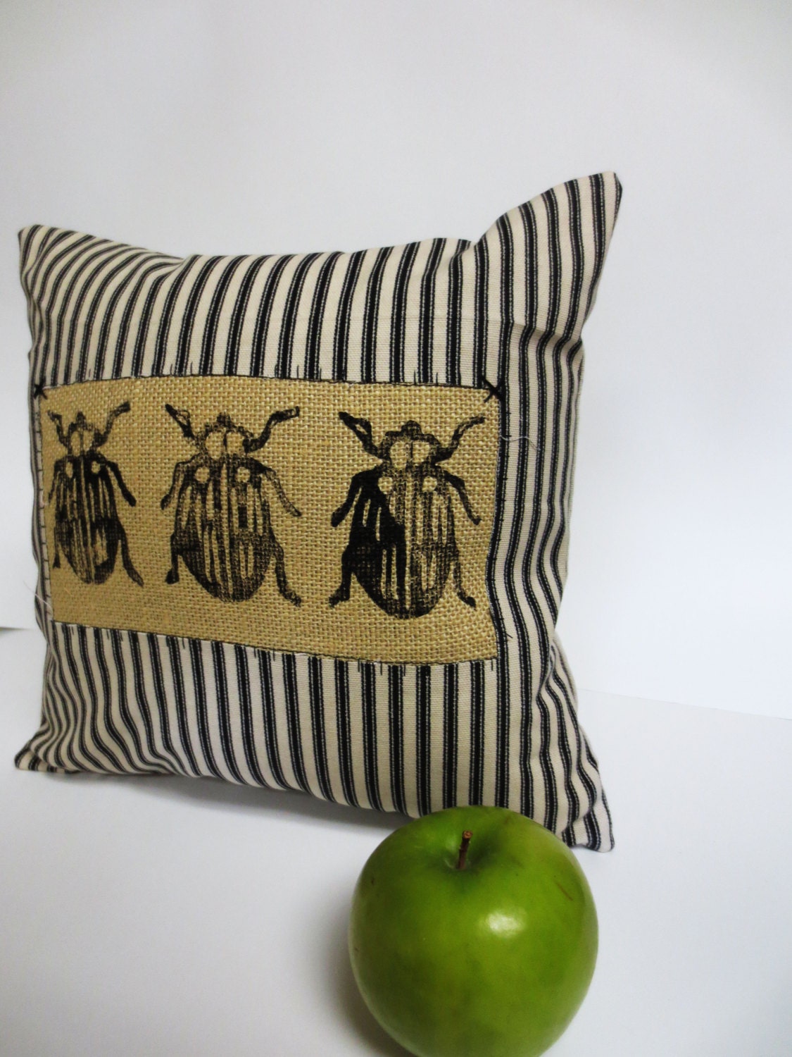 Insect Print Burlap Pillow Decorative Insect Beetle Block - Etsy