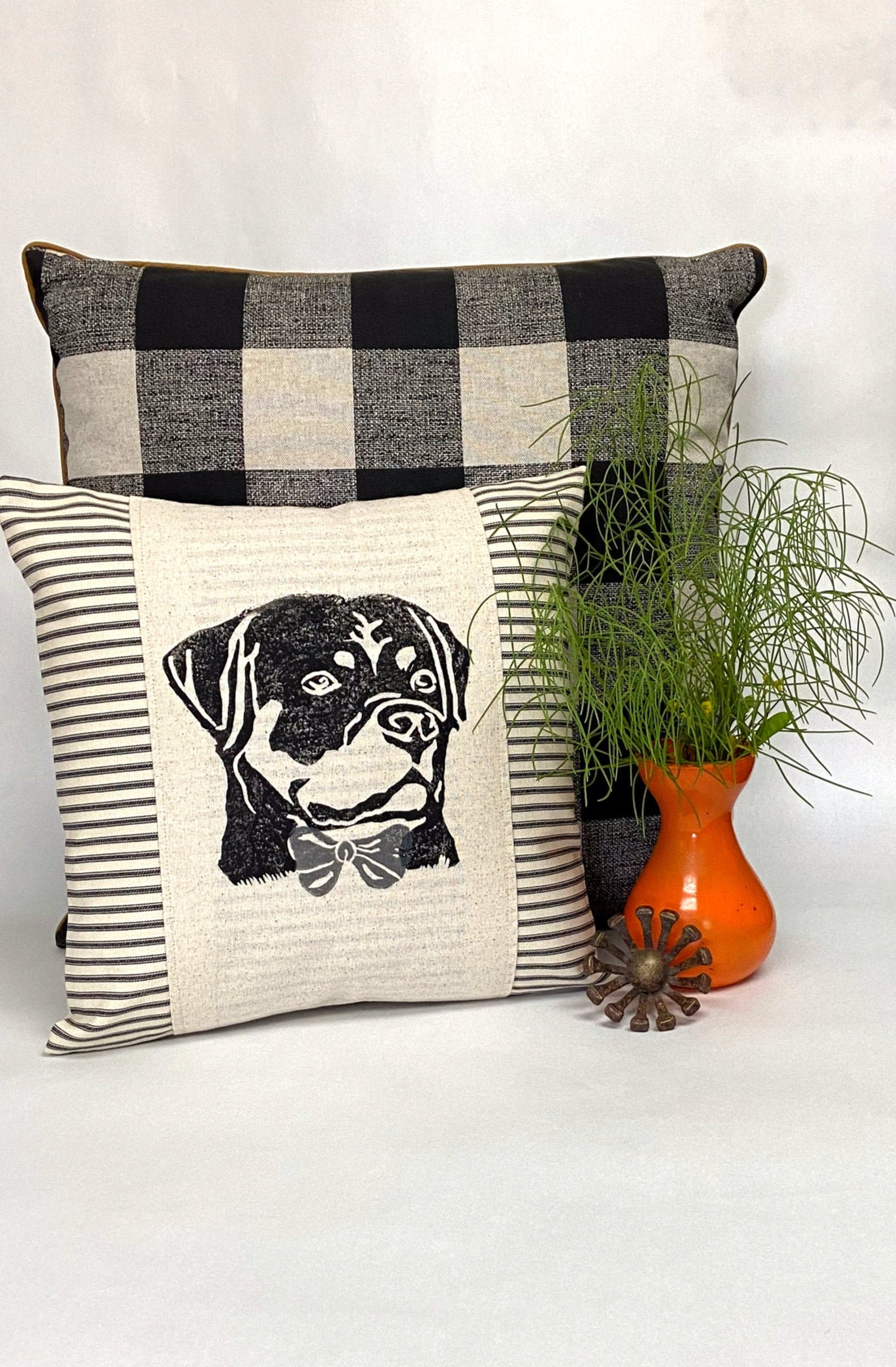 Rottweiler Pillow Cover: Hand Block Print Dog Throw Pillow - Etsy
