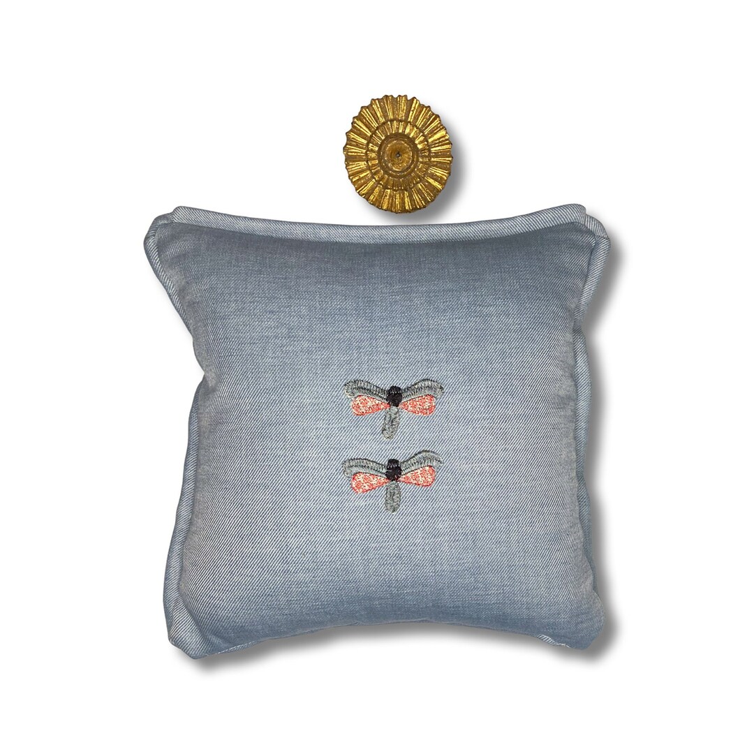Blue Dragonfly Embroidery Linen Pillow Insect Pillow - Etsy