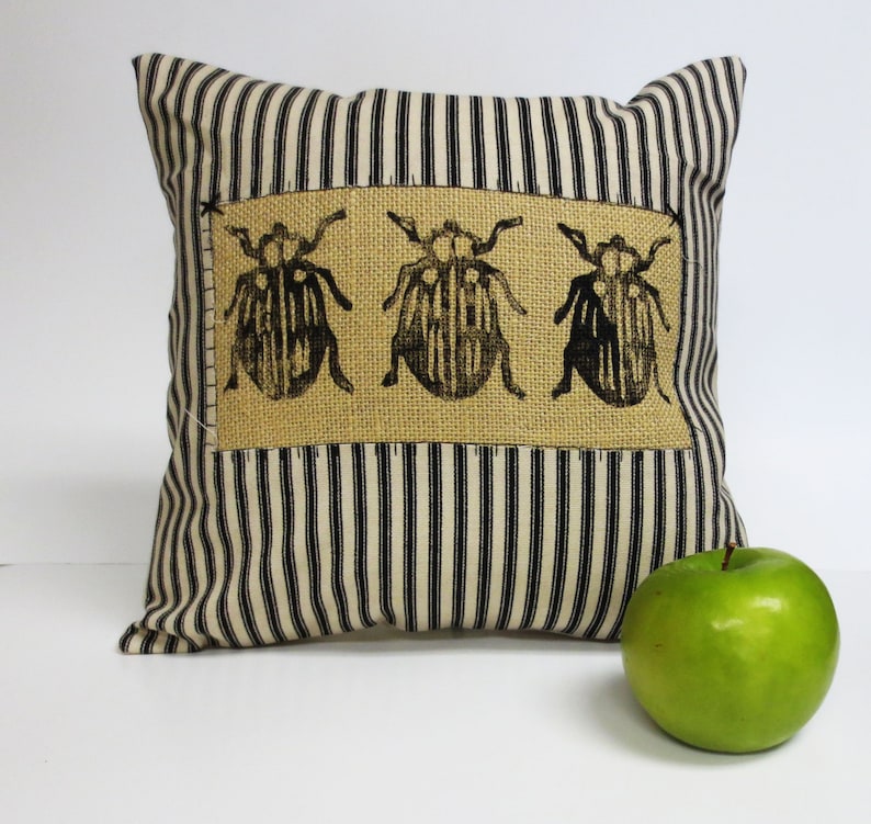 Insect Print Burlap Pillow Decorative Insect Beetle Block - Etsy