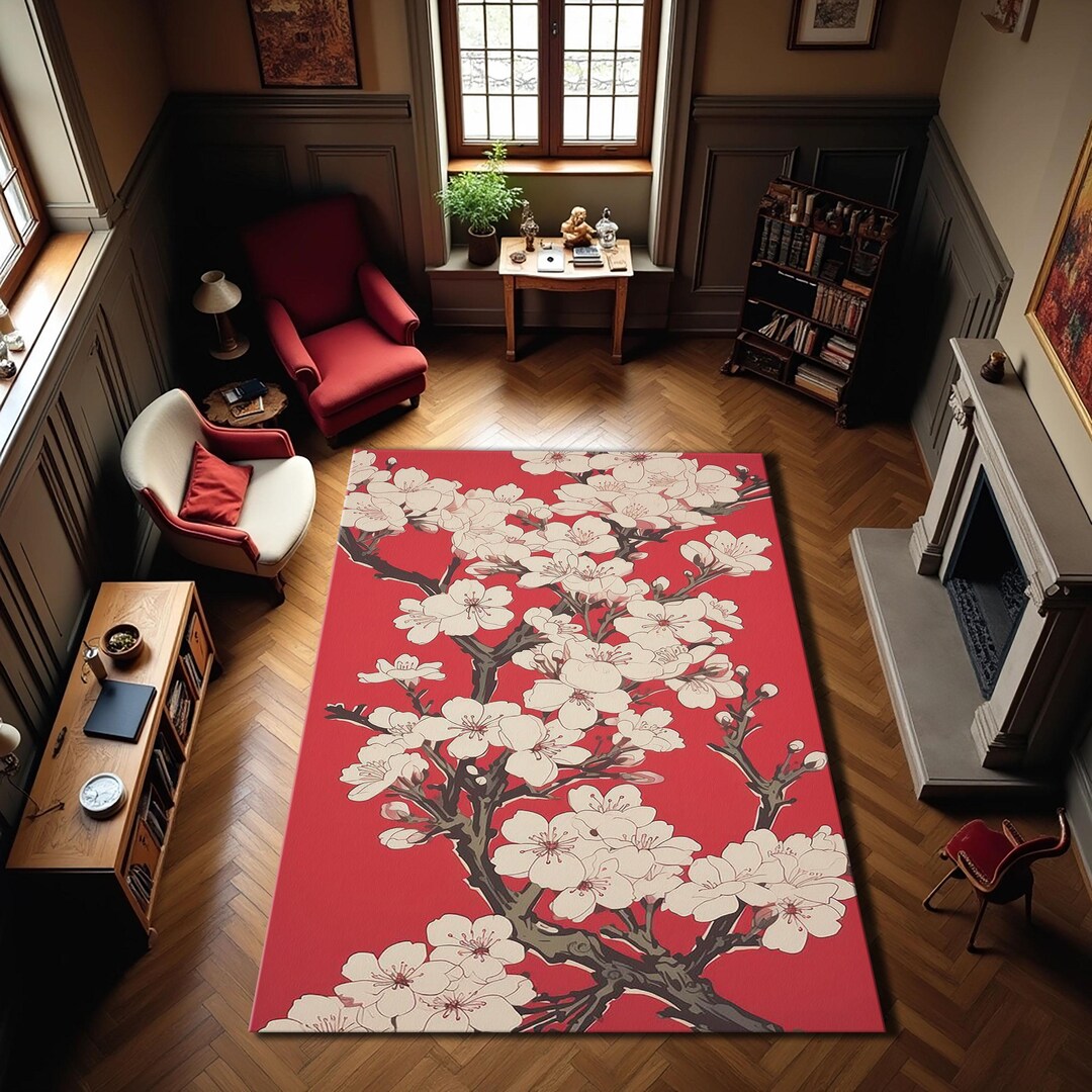 Cherry Blossom Rug, Pink Bedroom Decor Rug, Girly Room Decor Rug, Cute ...