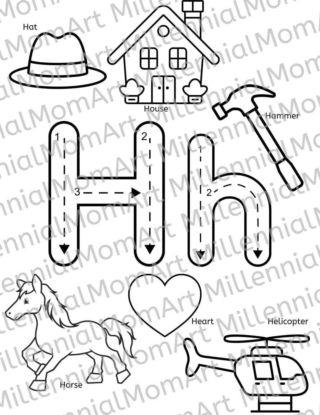 Letter H Preschool Worksheet | Alphabet Tracing & Coloring Page | "h ...
