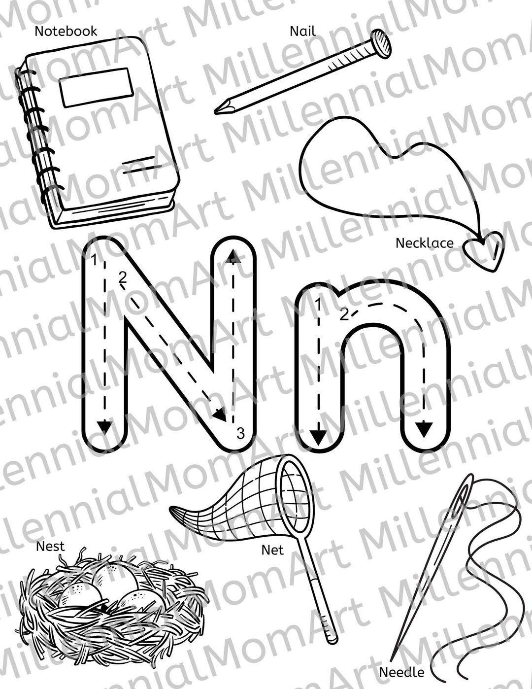 Letter N Preschool Worksheet | Alphabet Tracing & Coloring Page | "n ...