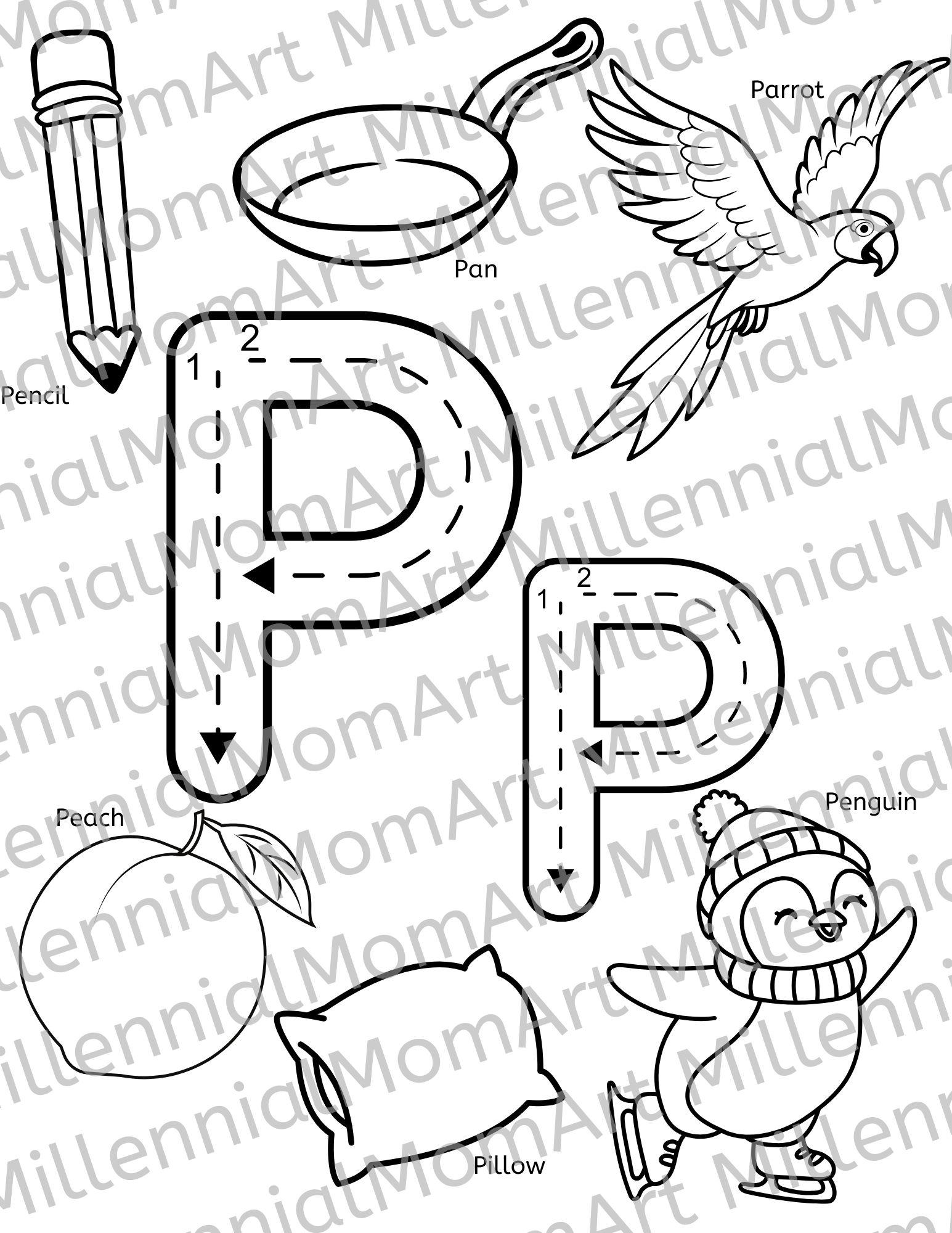 Letter P Preschool Learning Worksheet | Alphabet Tracing, Coloring ...