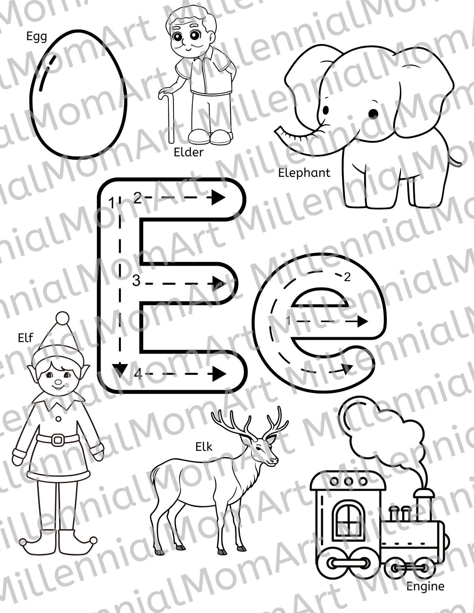 Letter E Preschool Learning Worksheet | Short "e" Sound Alphabet ...