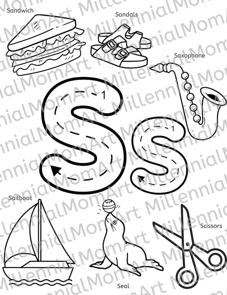 Letter S Preschool Worksheet | Alphabet Tracing & Coloring Page | Hard ...