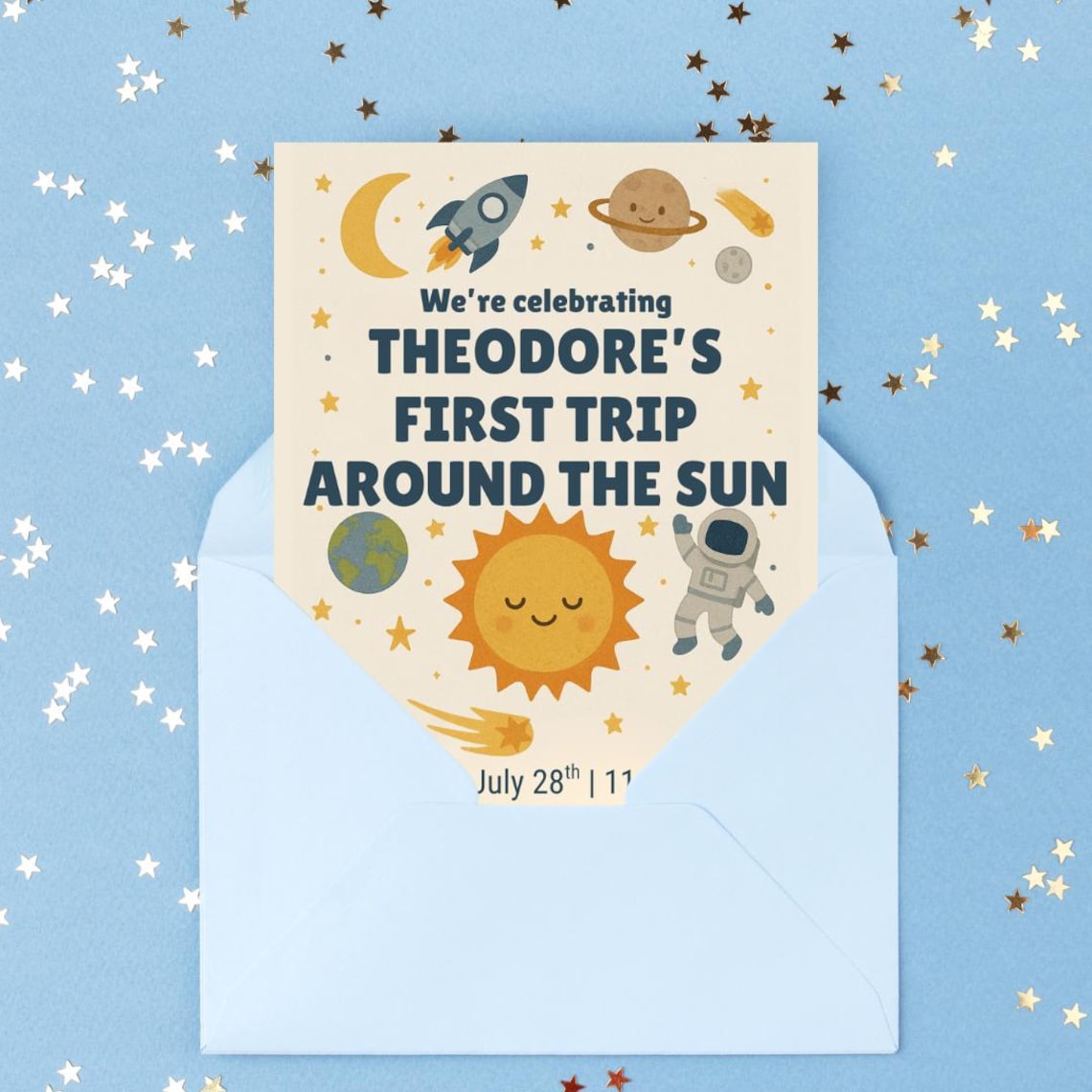 First Trip Around the Sun Birthday Invitation | Editable Canva Template ...