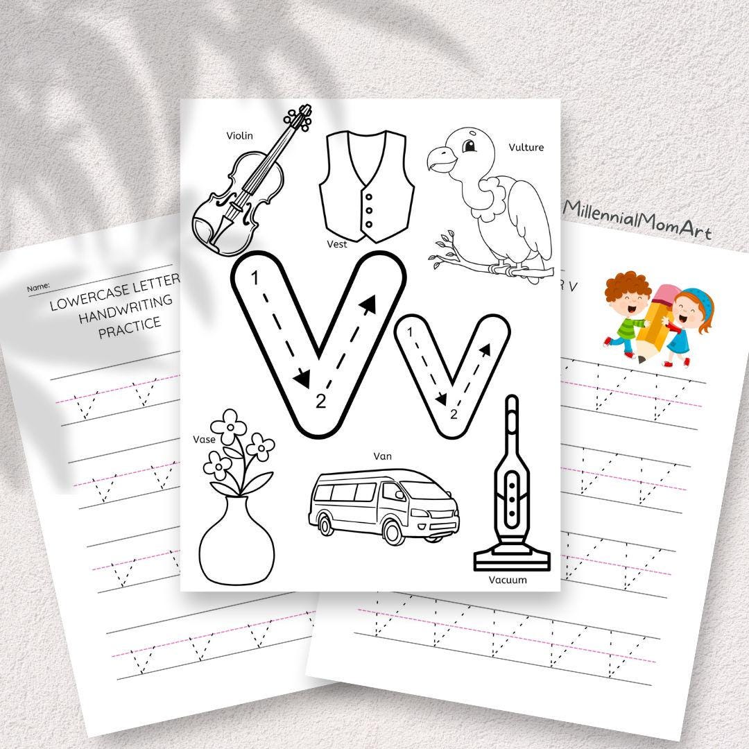 Letter V Preschool Worksheet | Alphabet Tracing & Coloring Page | "v ...