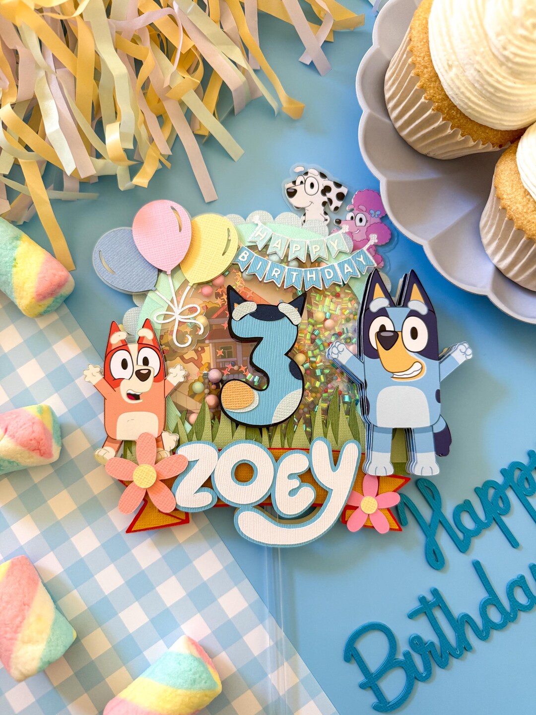 Personalized Bluey Cake Topper: 3D Shaker Birthday Party Decor - Etsy