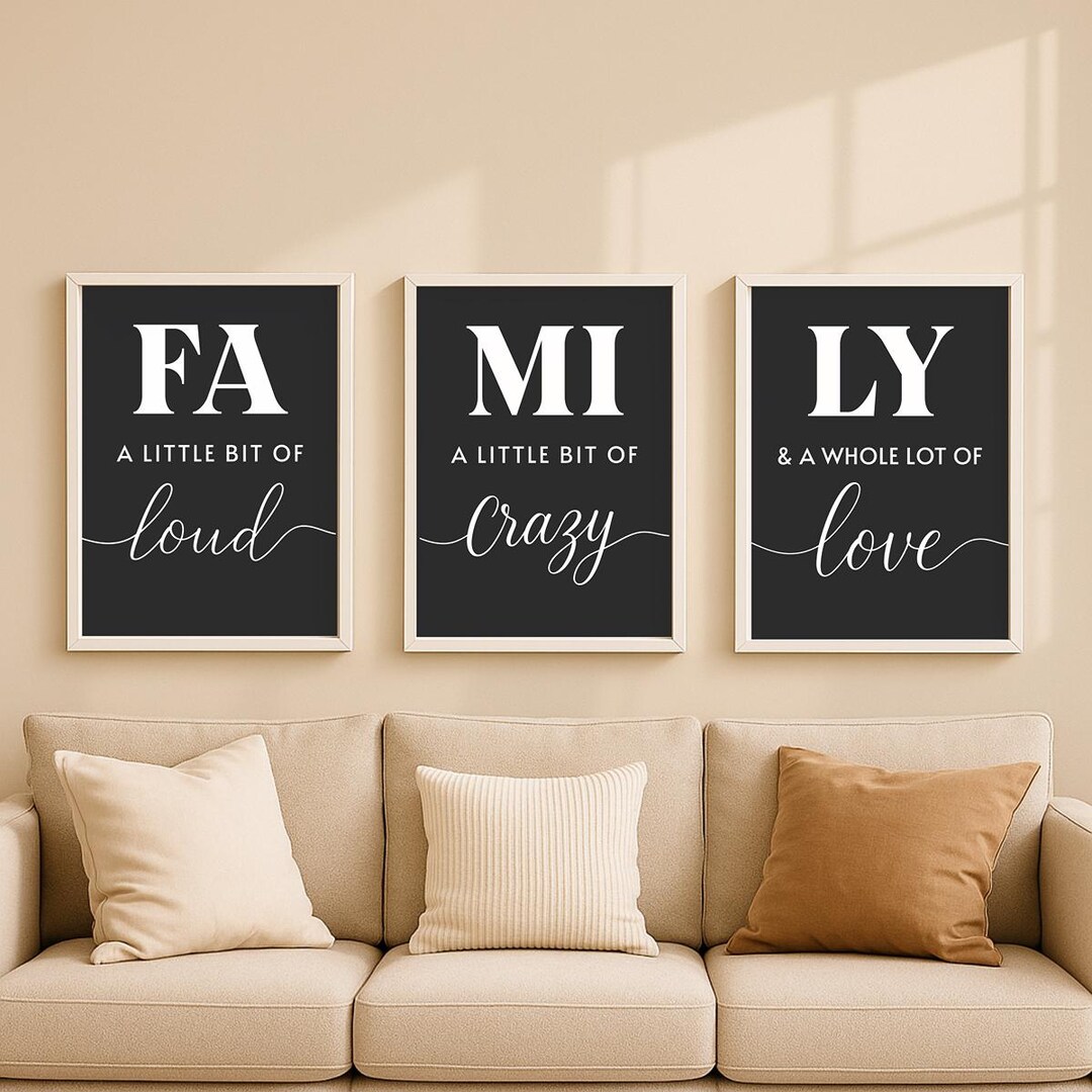 Family Split Poster Set – Black and White Funny Wall Art Trio – “fa ...