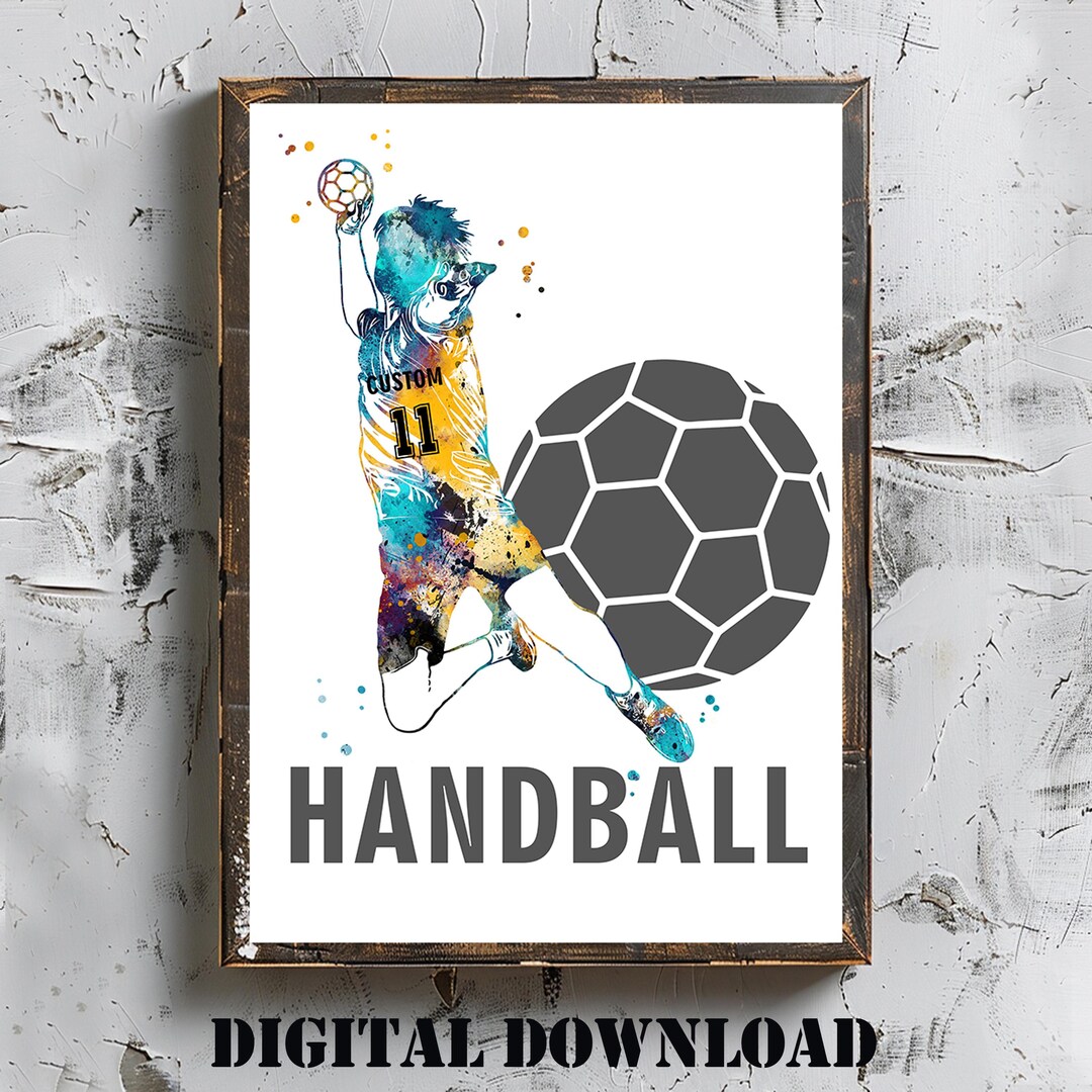 Handball Player Male With Ball Personalized Art Custom Name and Number ...