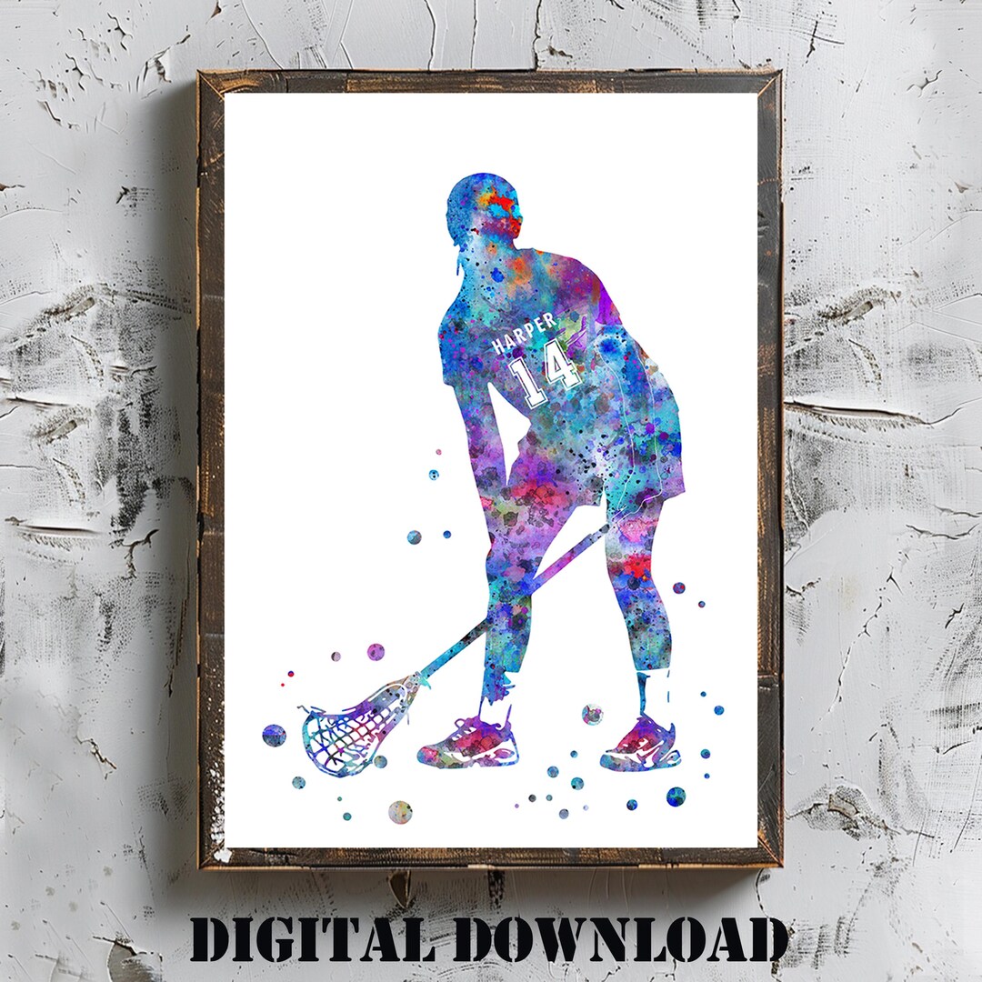 Lacrosse Player Girl Watercolor Digital Download Personalized Name and ...