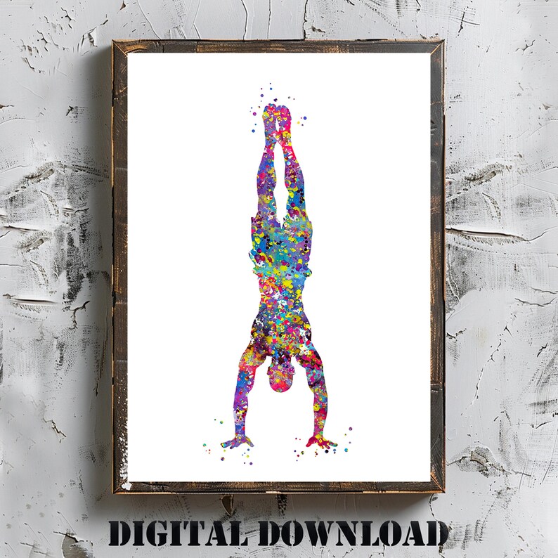 Handstand Male Watercolor Art Digital Download Sport Male in Sports ...
