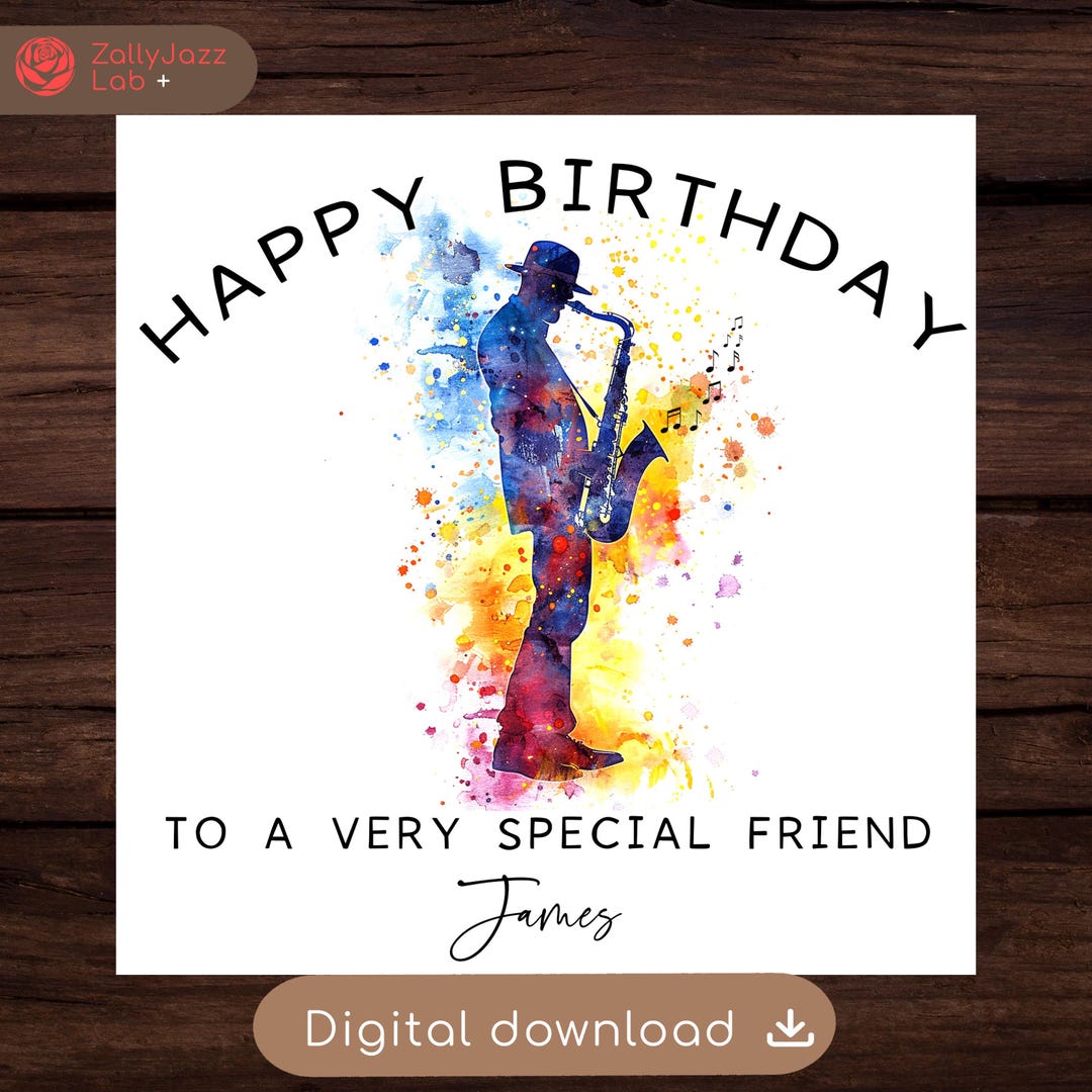 Saxophone Birthday Card Music Personalized Unique Birthday Card Digital ...