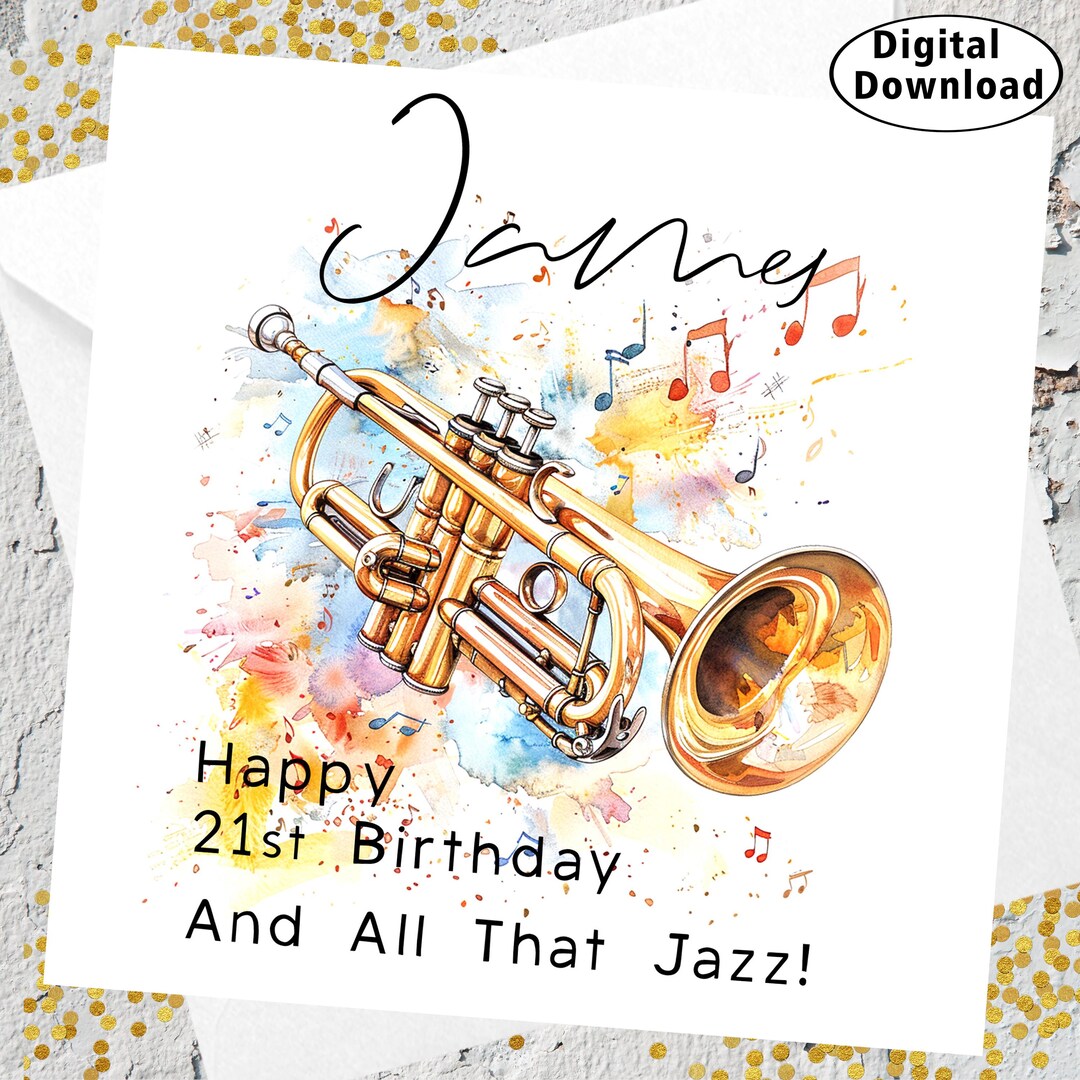 Trumpet Card Music Brass Personalized Unique Birthday Card Digital ...
