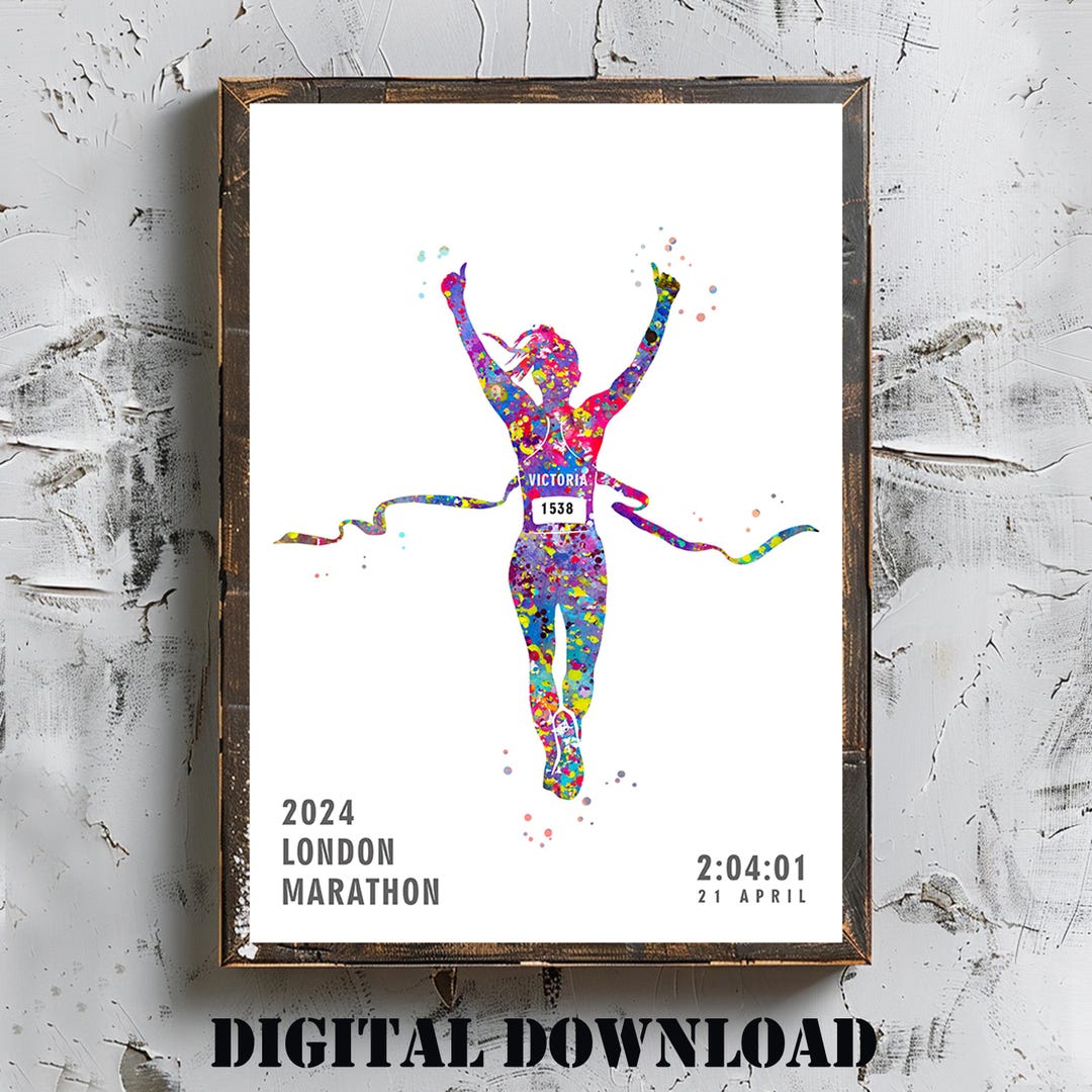 Marathon Runner Watercolor Art Print: Personalized Name & Number ...
