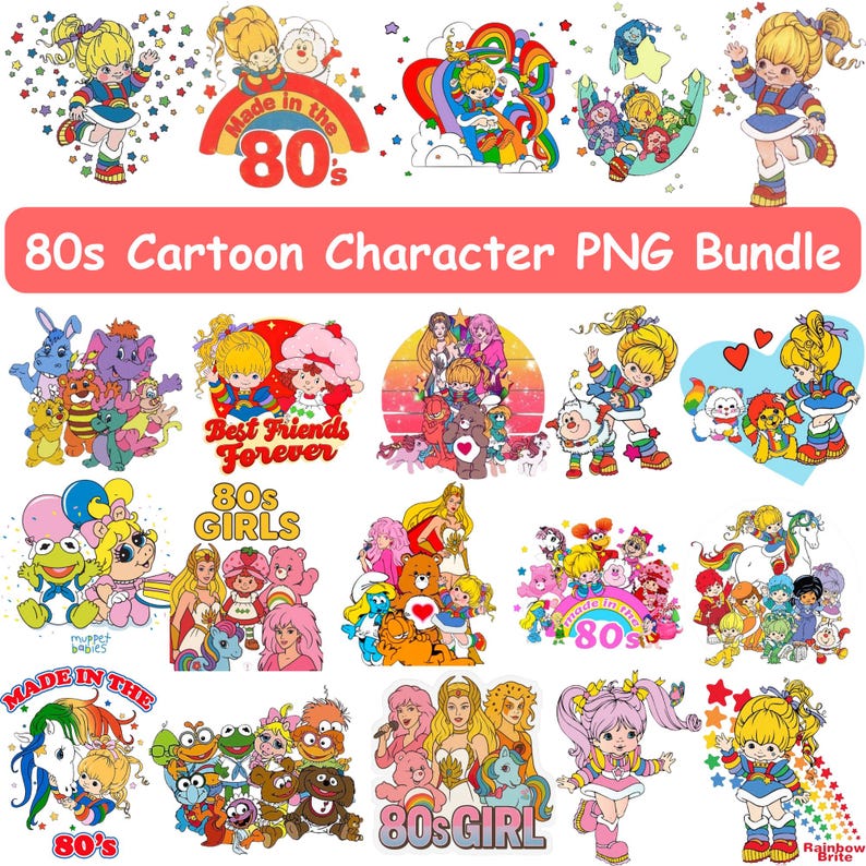 80s Cartoon Character PNG Bundle, Retro Clipart (digital Download) - Etsy