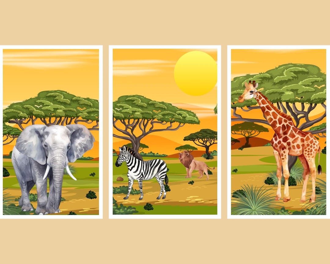 Safari Jungle Wall Art 3 Piece - Etsy