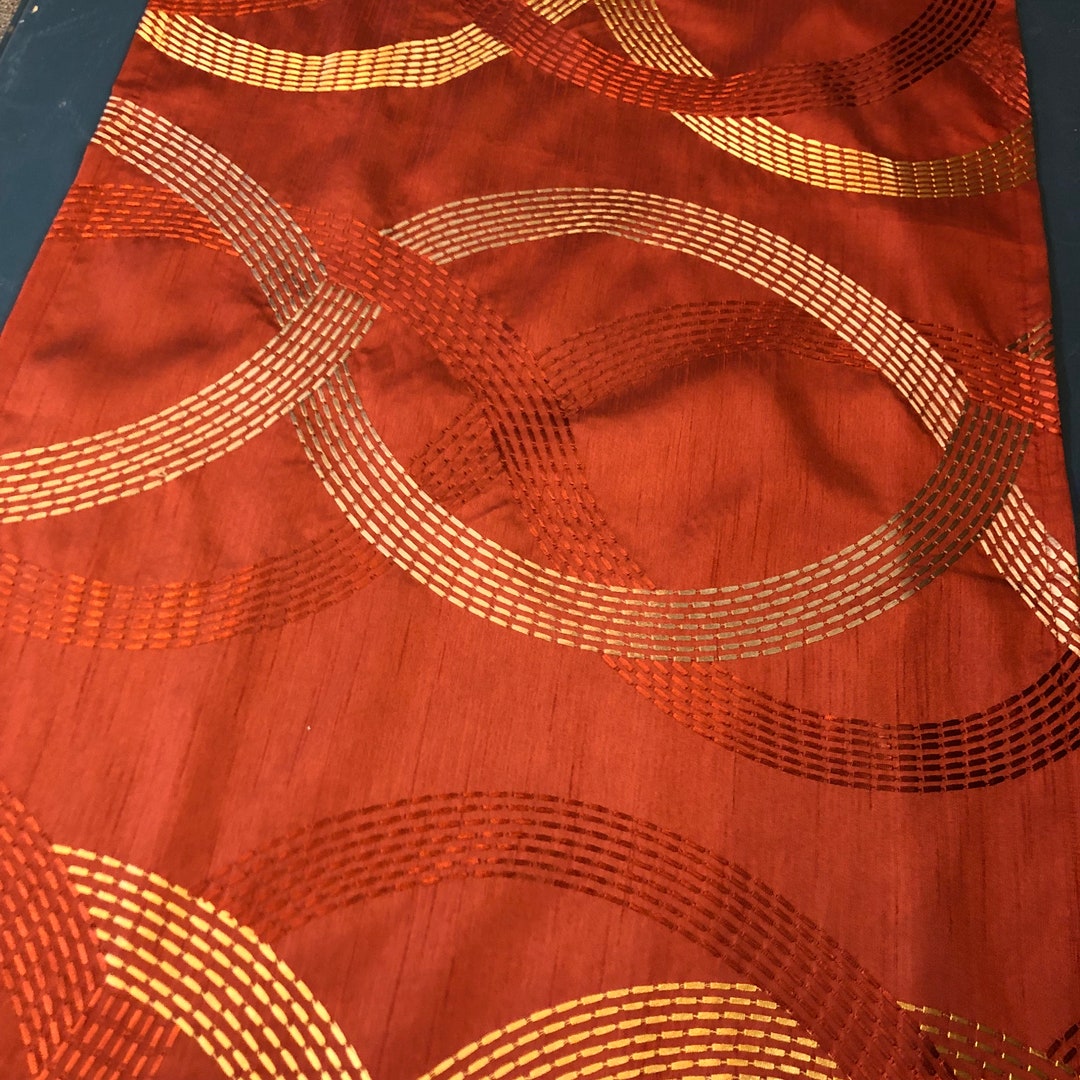 Elegant Shiny Rust Fabric With Machine Embroidered Swirls in Gold Rust ...