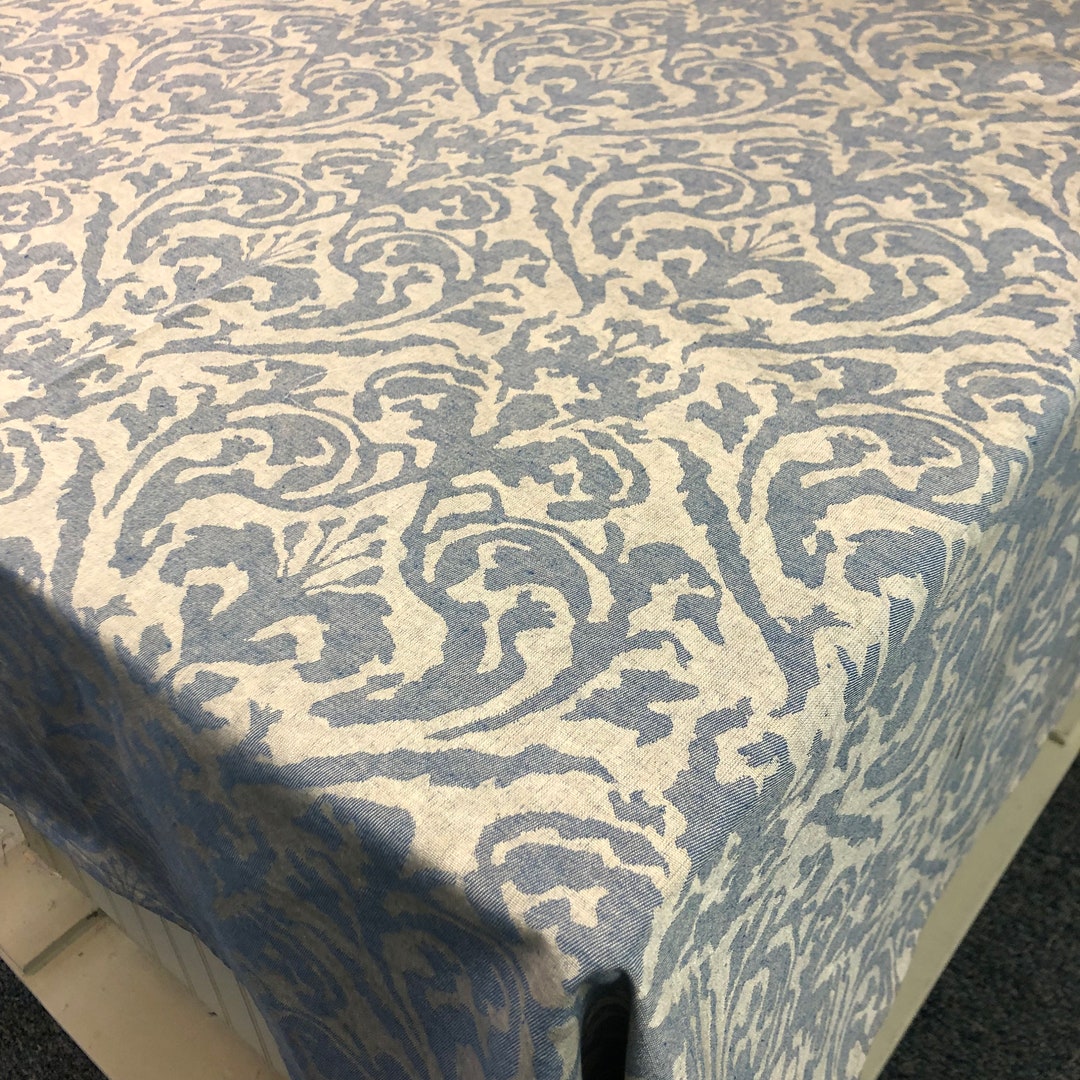 Simple Damask Style Cotton Tablecloth Pale Blue and Beige 54 Inches ...