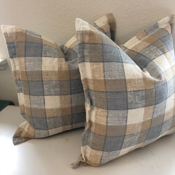 Blue Tan Pillow - Etsy