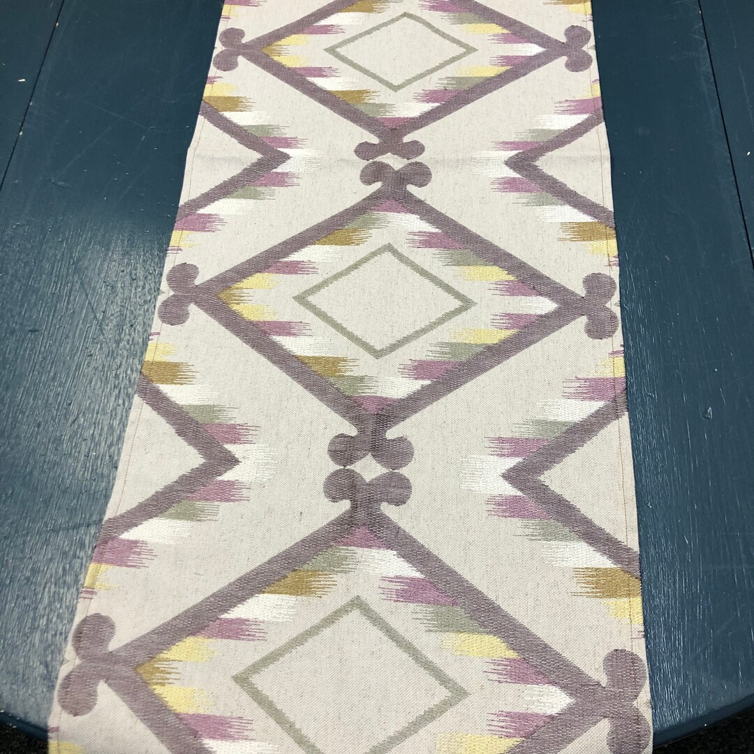 Handmade Ikat Table Runner Simple Subtle Lavender Yellow Gray Tan ...
