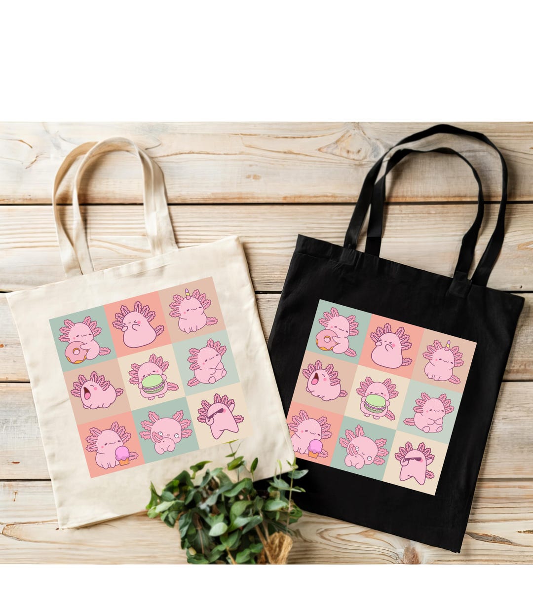Cute Axolotl Tote Bag – Kawaii Canvas Bag for Library, Beach, Travel ...