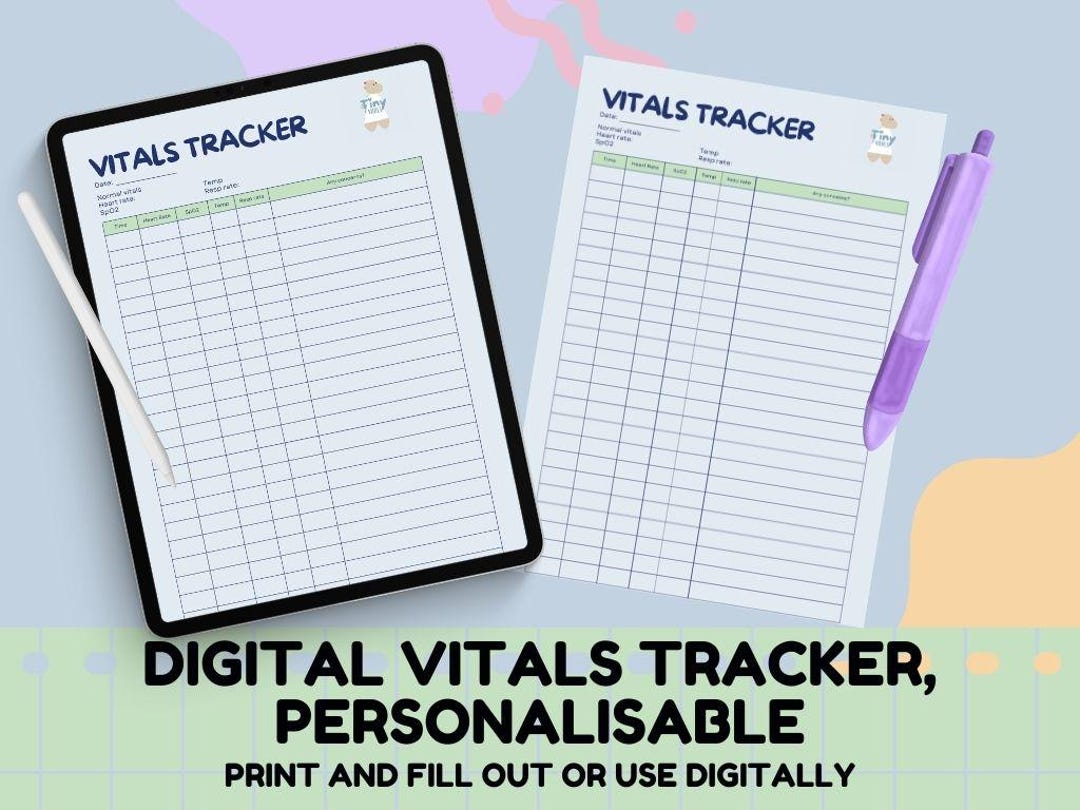 Digital Vital Tracker Template and Pdf, Printable Observations Sheet, Symptom Tracker, Illness ...