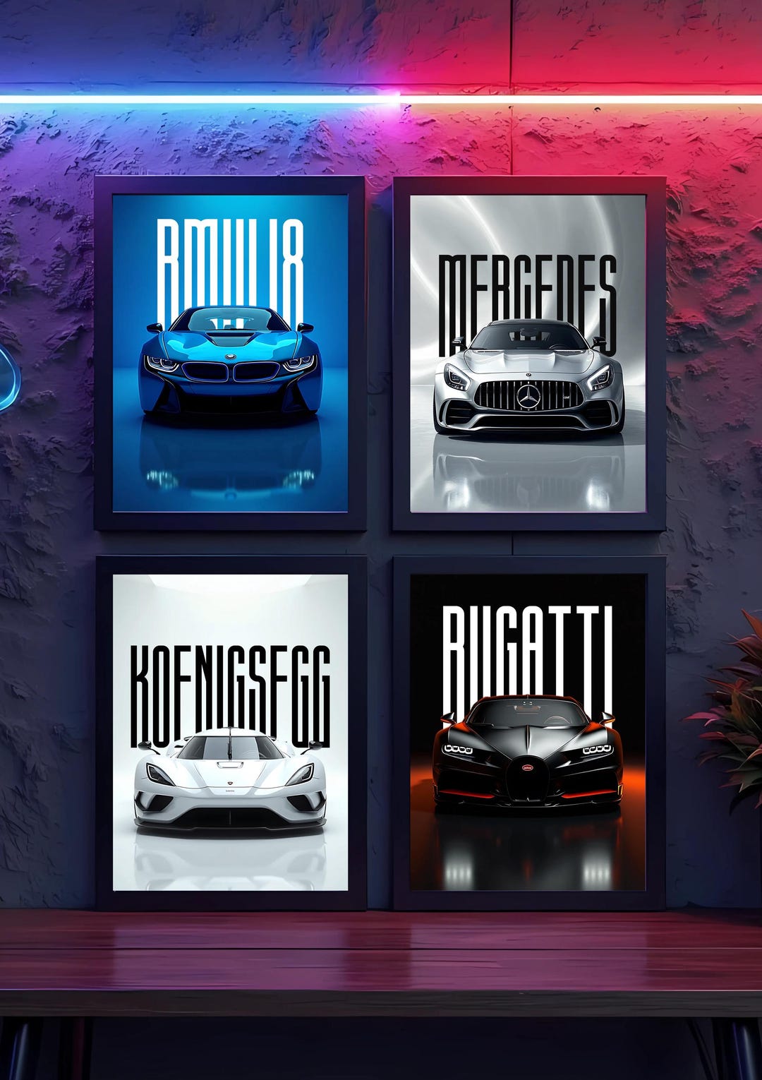 Supercar Poster Set of 4 | Sports Car Wall Art Prints | Racing Car ...