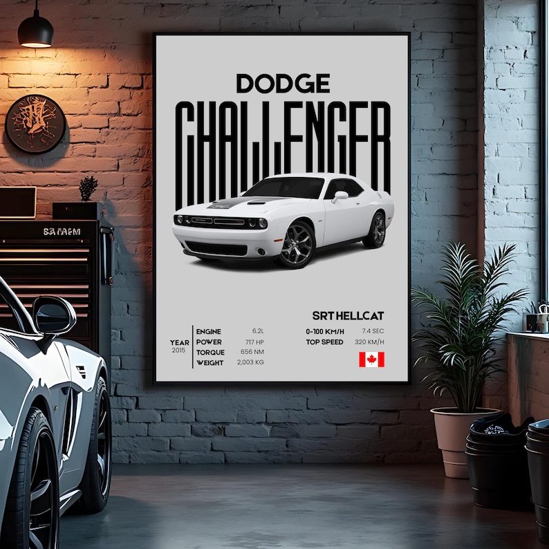 Dodge Challenger Hellcat Poster | Muscle Car Wall Art, Digital Download ...