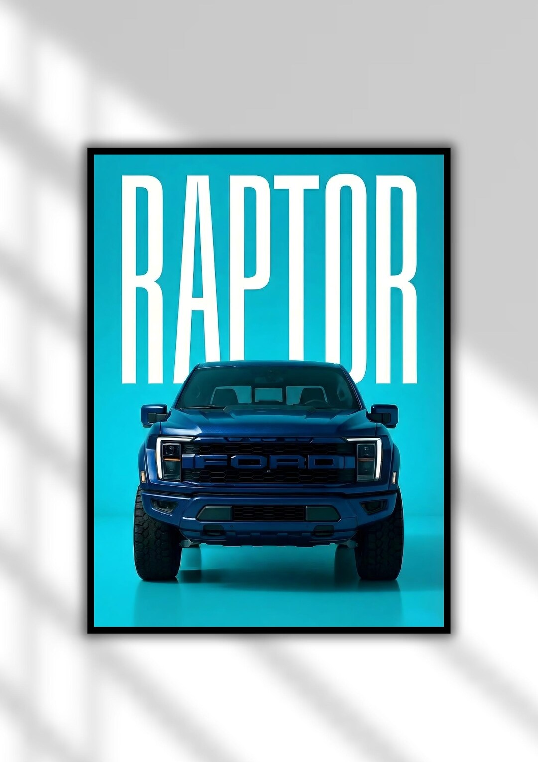 Ford Raptor Wall Art Print, Blue Truck Poster, Man Cave Decor, Car Guy ...