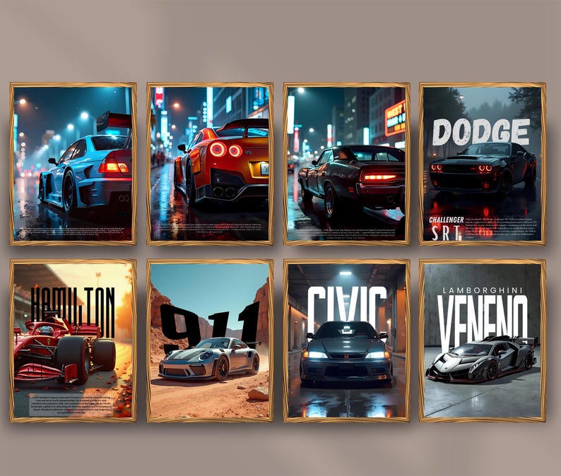 SET OF 25 Car Posters Bundle | Supercar, JDM, Sports Car Wall Art Set ...