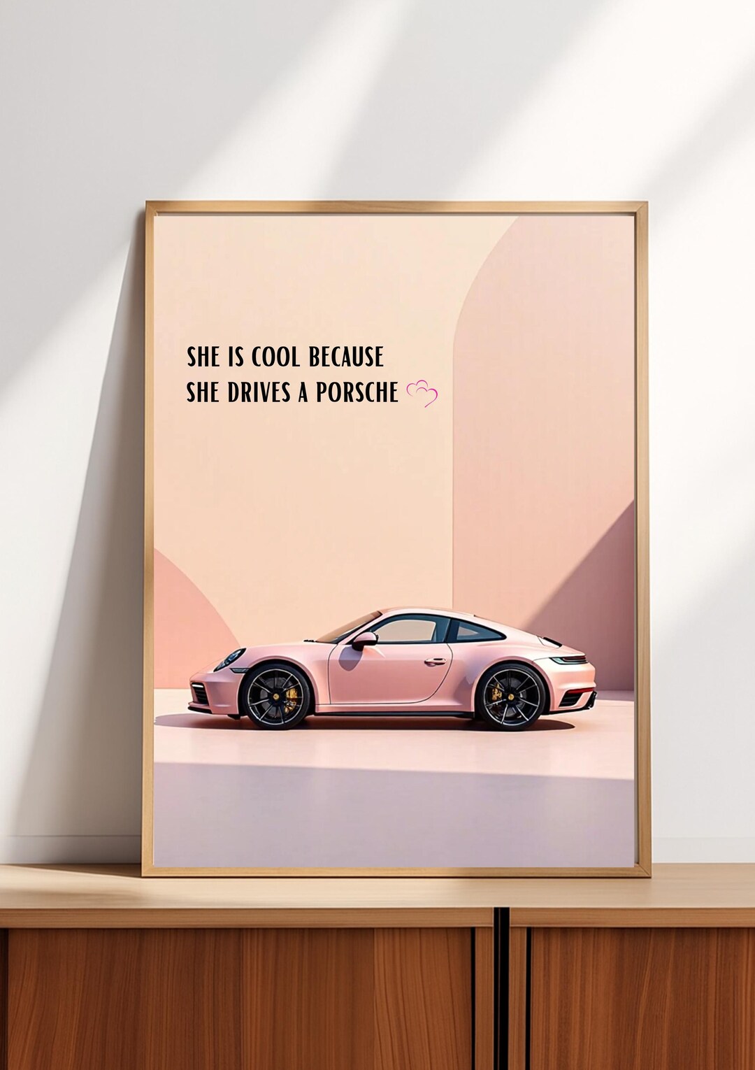 She is Cool Because She Drives a Porsche Printable Wall Art | Pink Car ...