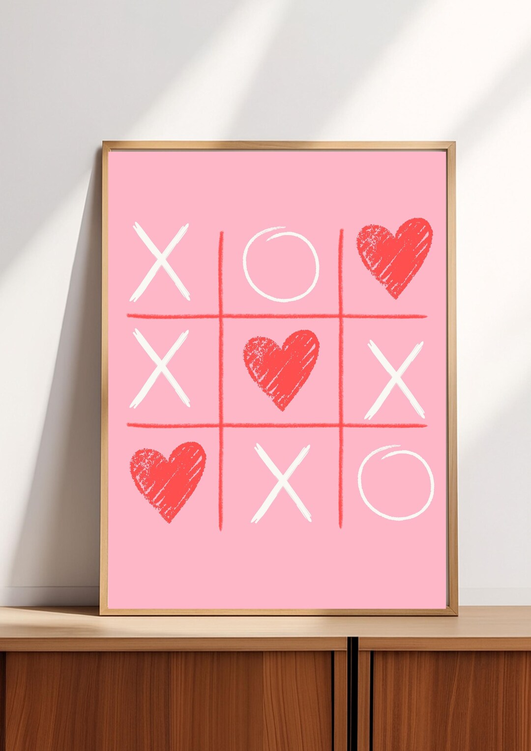 Tic Tac Toe Hearts Poster, XOXO Wall Art, Pink Valentine Print, Cute ...