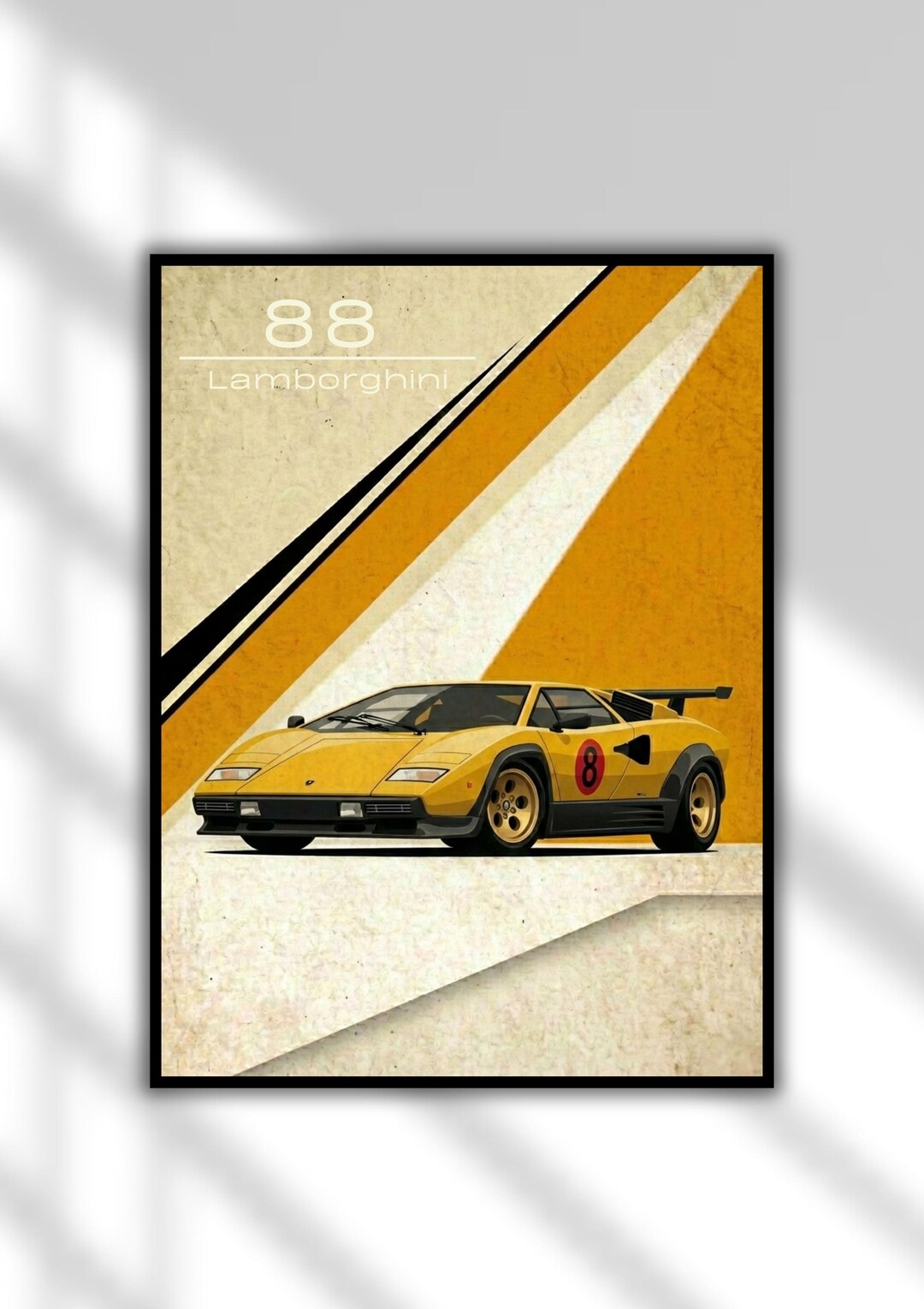Lamborghini Countach Poster, Vintage 80s Wall Art, Retro Yellow ...