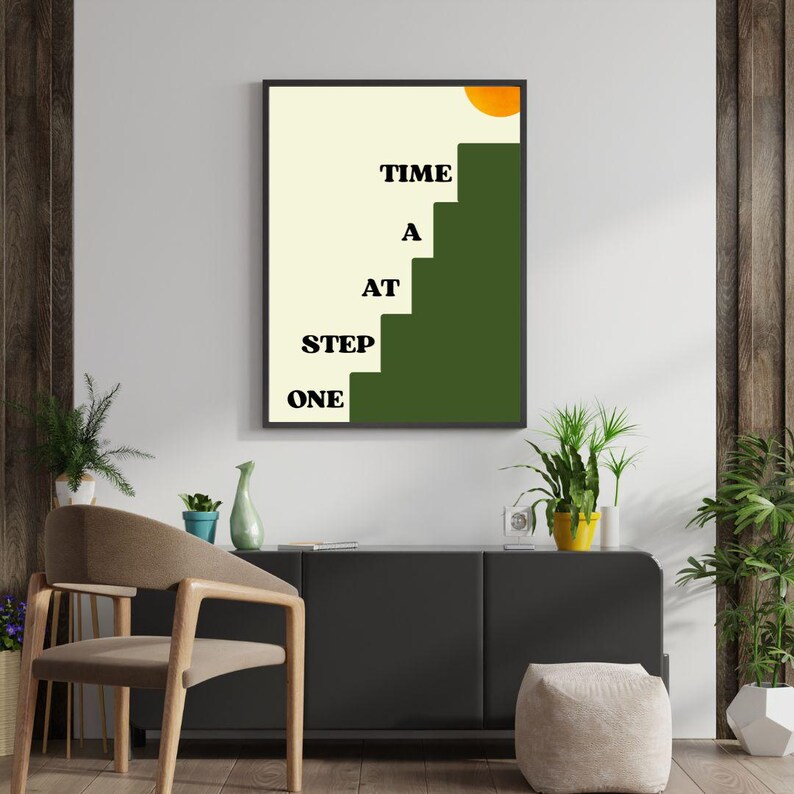 One Step at a Time Wall Art Print, Minimalist Motivational Poster ...