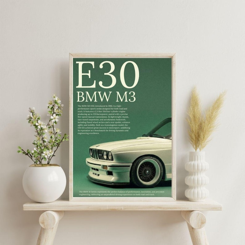BMW E30 M3 Poster | Classic Car Wall Art Print | Vintage Automotive ...