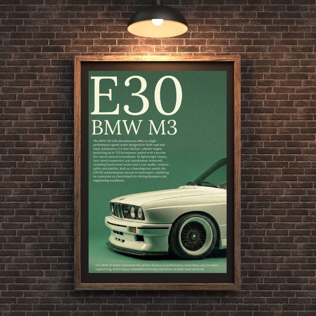 BMW E30 M3 Poster | Classic Car Wall Art Print | Vintage Automotive ...
