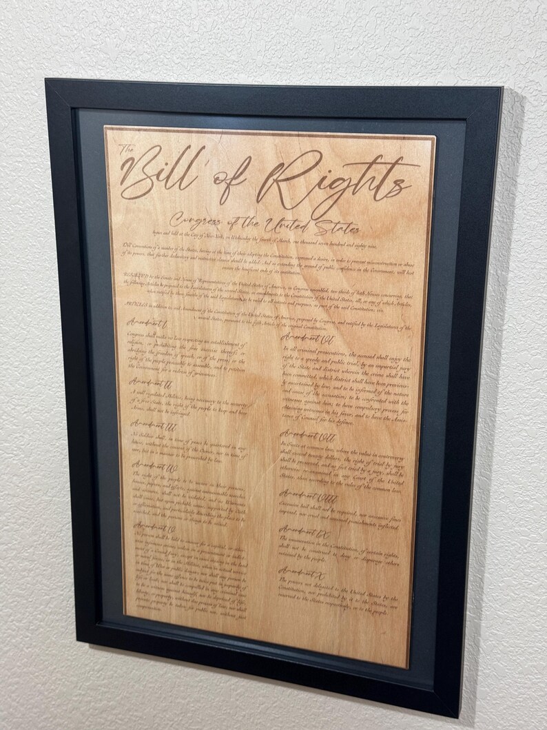 Framed Bill of Rights Engraved in Wood - Etsy