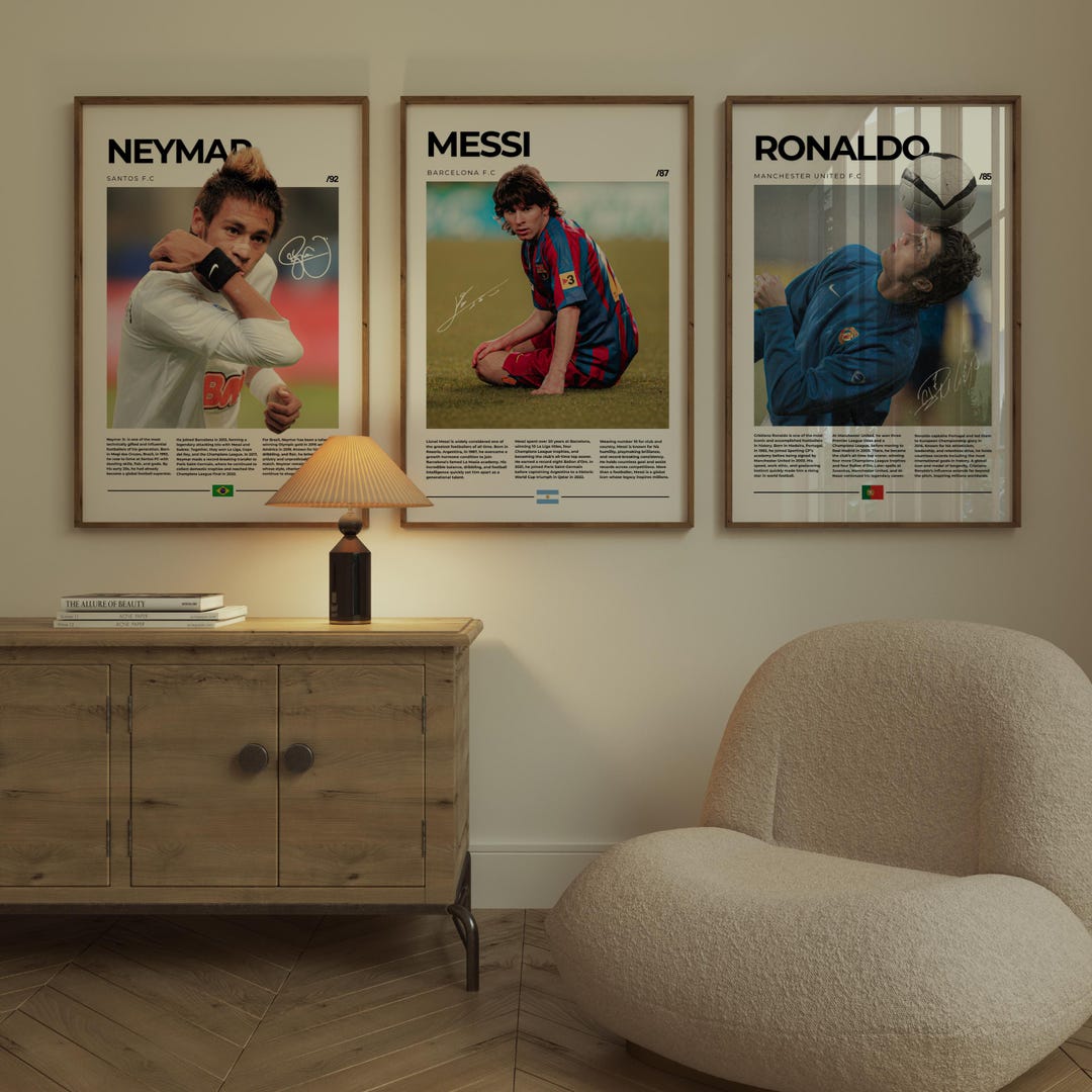 Messi Neymar Ronaldo 3 Poster Set, Football Wall Art, Soccer Digital ...